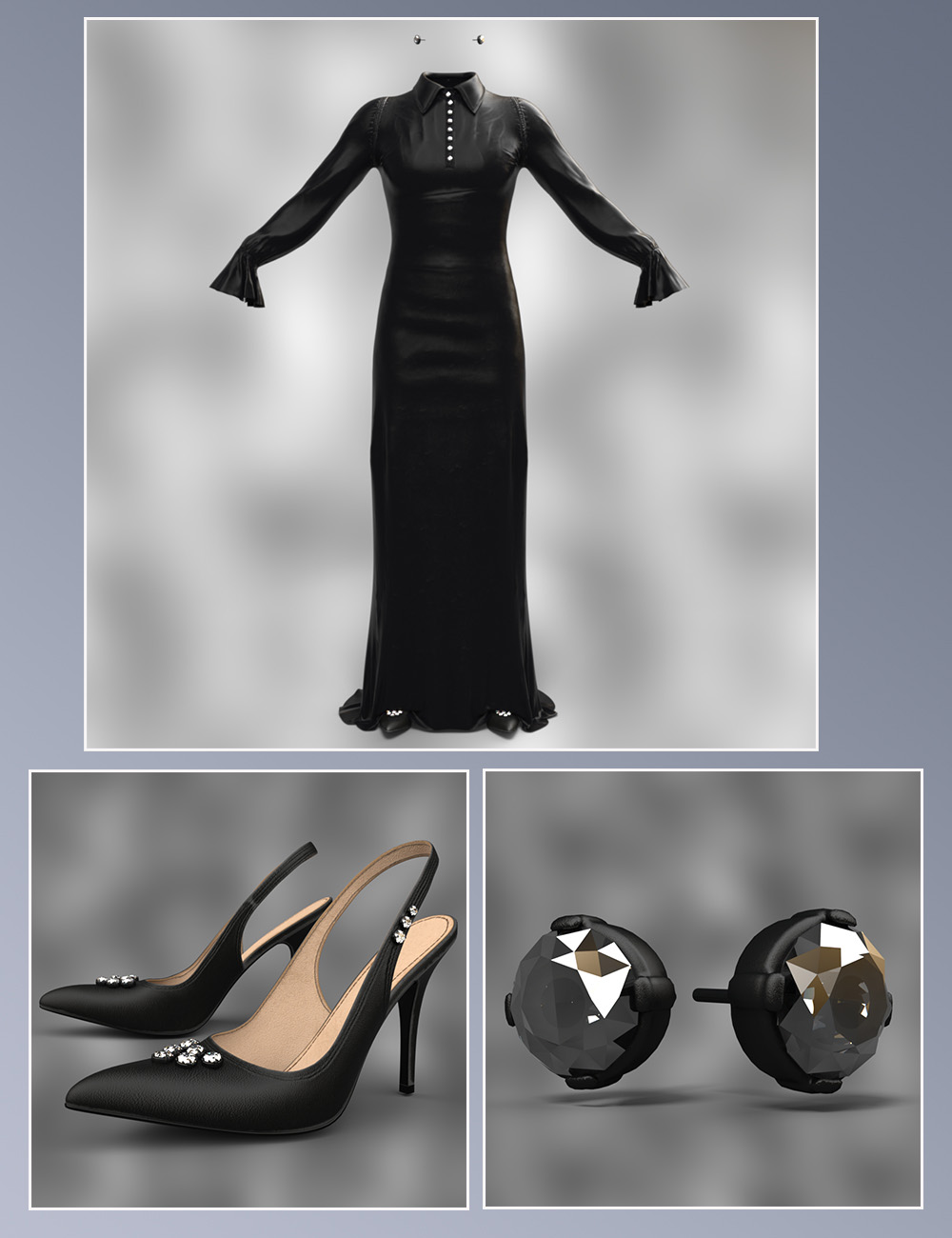 dForce Long Leather Dress Outfit for Genesis 9 Feminine | Daz 3D