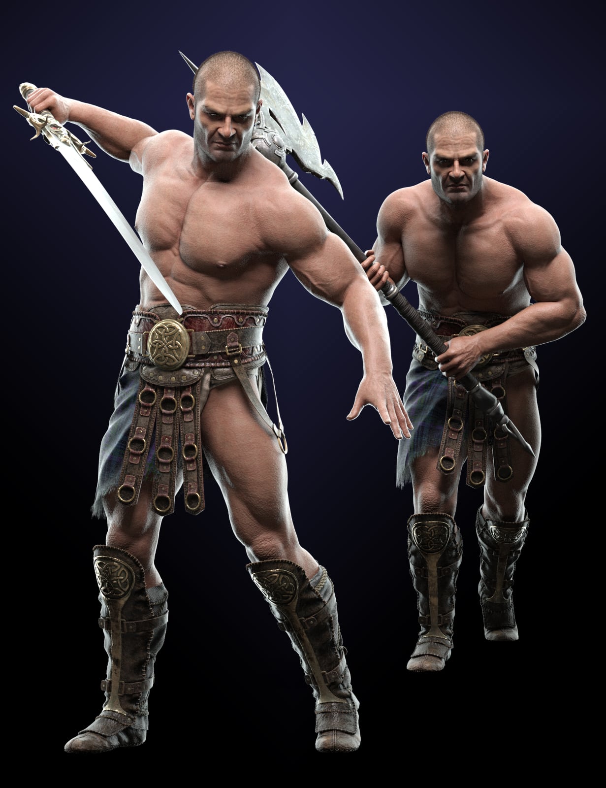 Heroic Poses for Classic Barbarian HD Character for Genesis 9 | Daz 3D