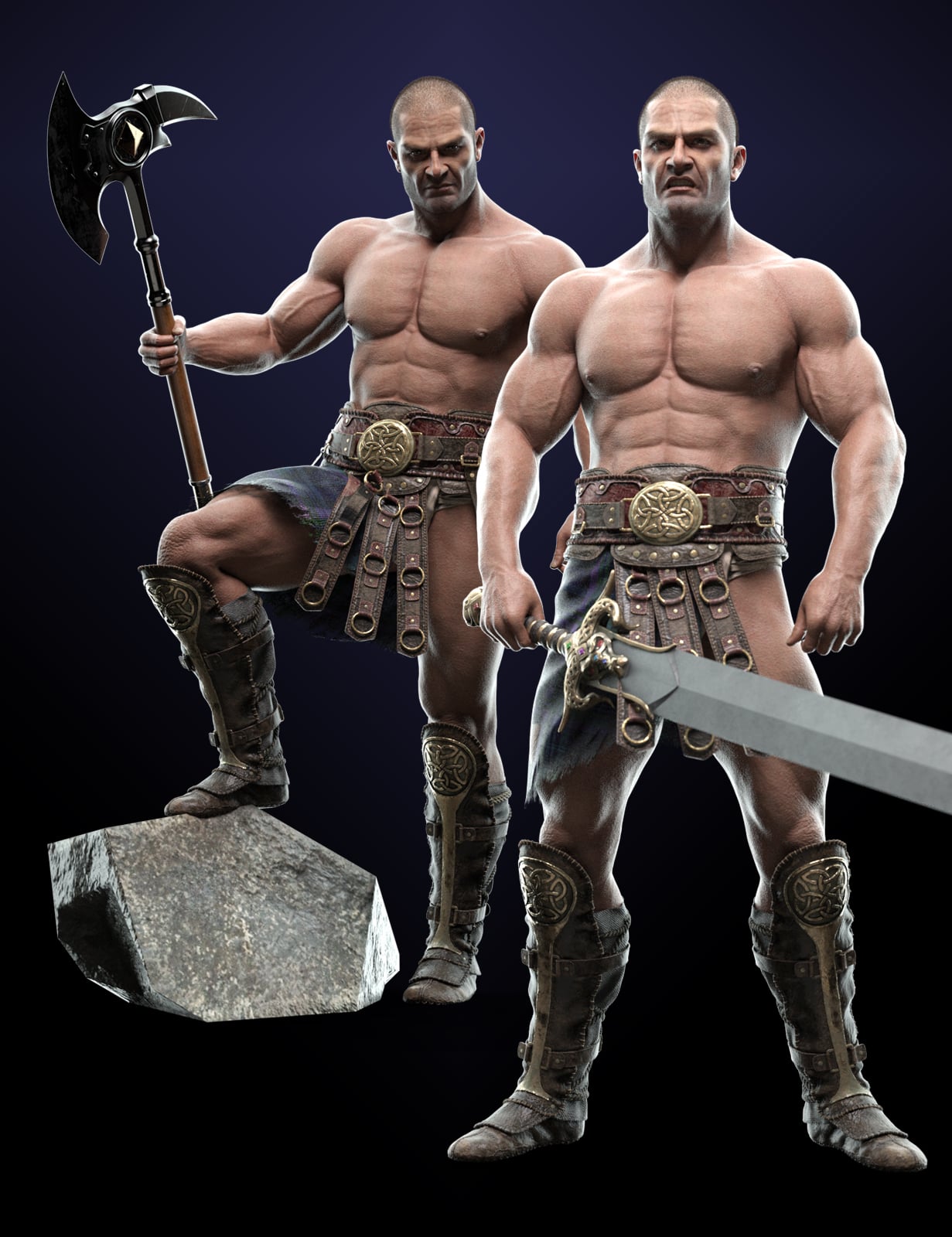 Heroic Poses for Classic Barbarian HD Character for Genesis 9 | Daz 3D