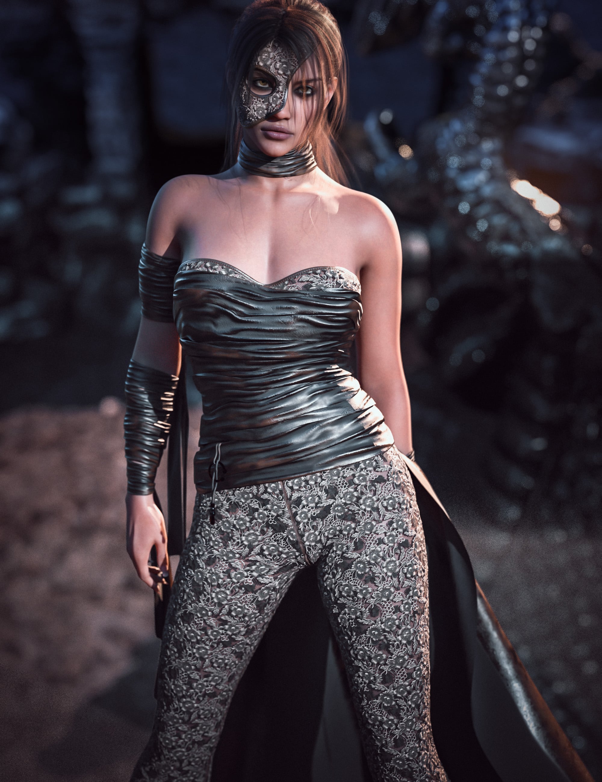 dForce CB Doya Clothing Set and Leather and Enigma Texture Expansion Bundle | Daz 3D