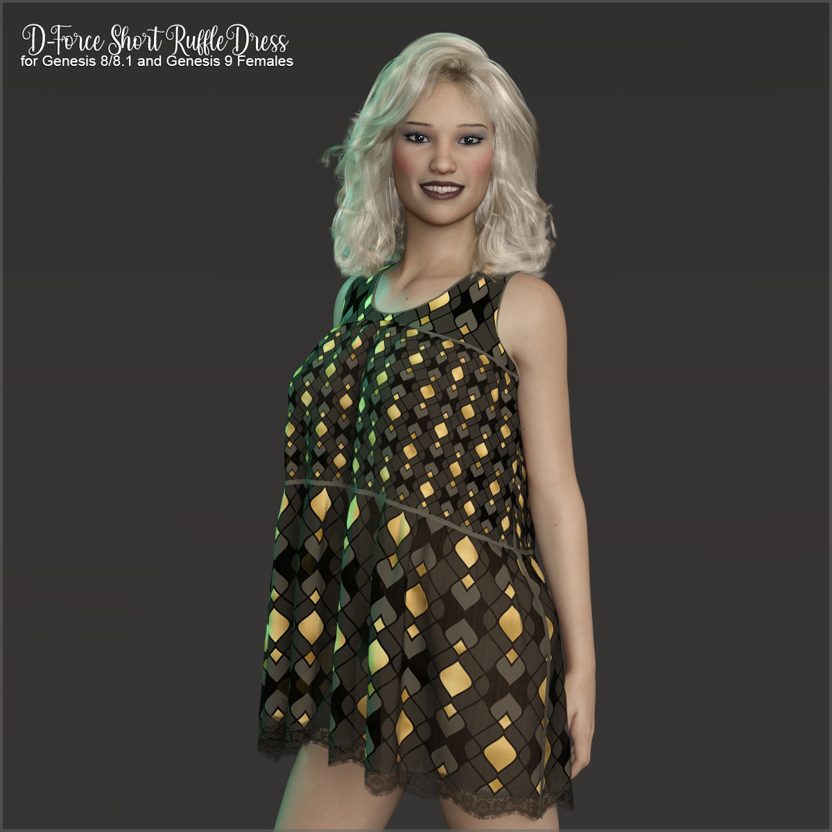 D-Force Short Ruffle Dress for Genesis 8/8.1/9/V9 | Daz 3D