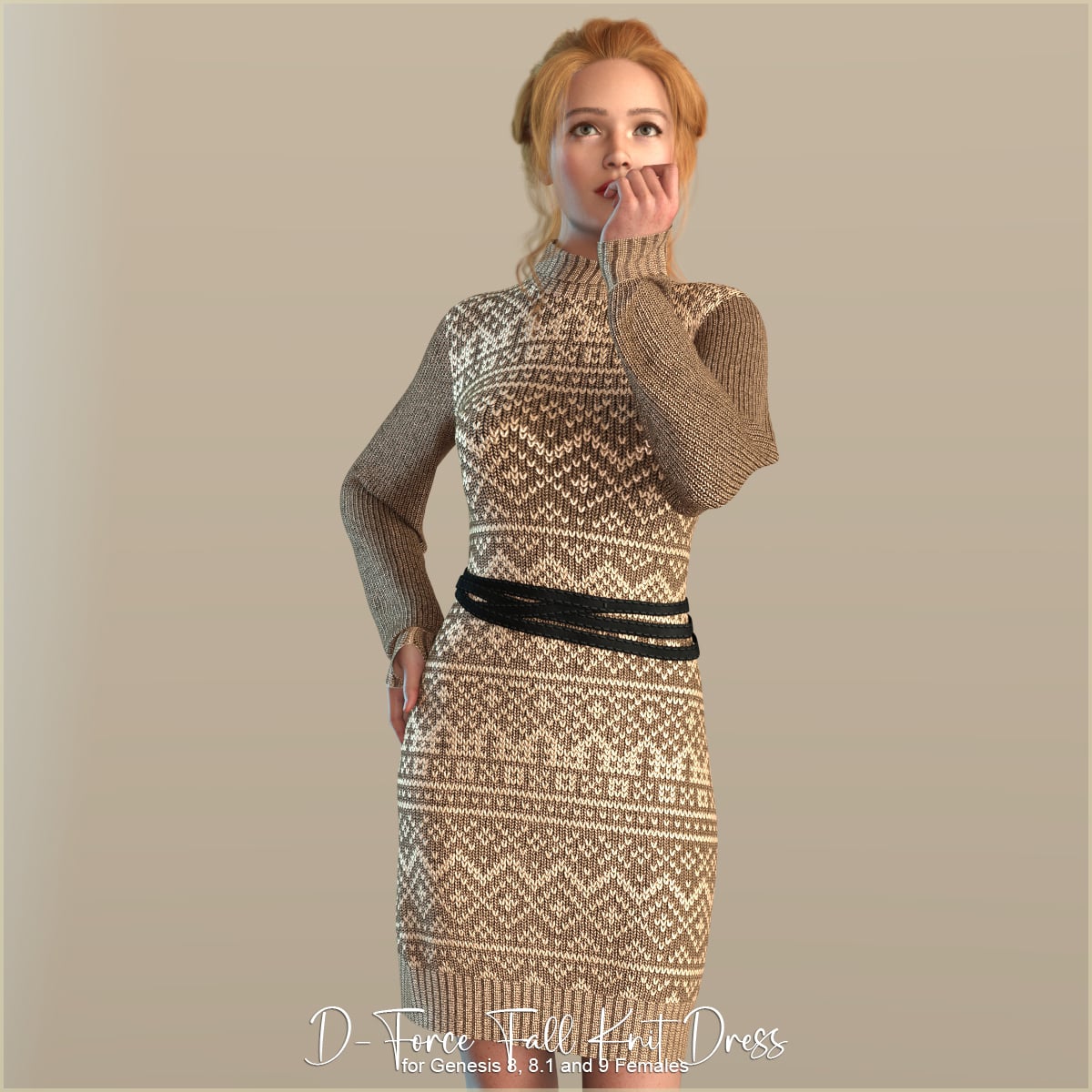 D-Force Fall Knit Dress for Genesis 8/8.1/9/V9 | Daz 3D