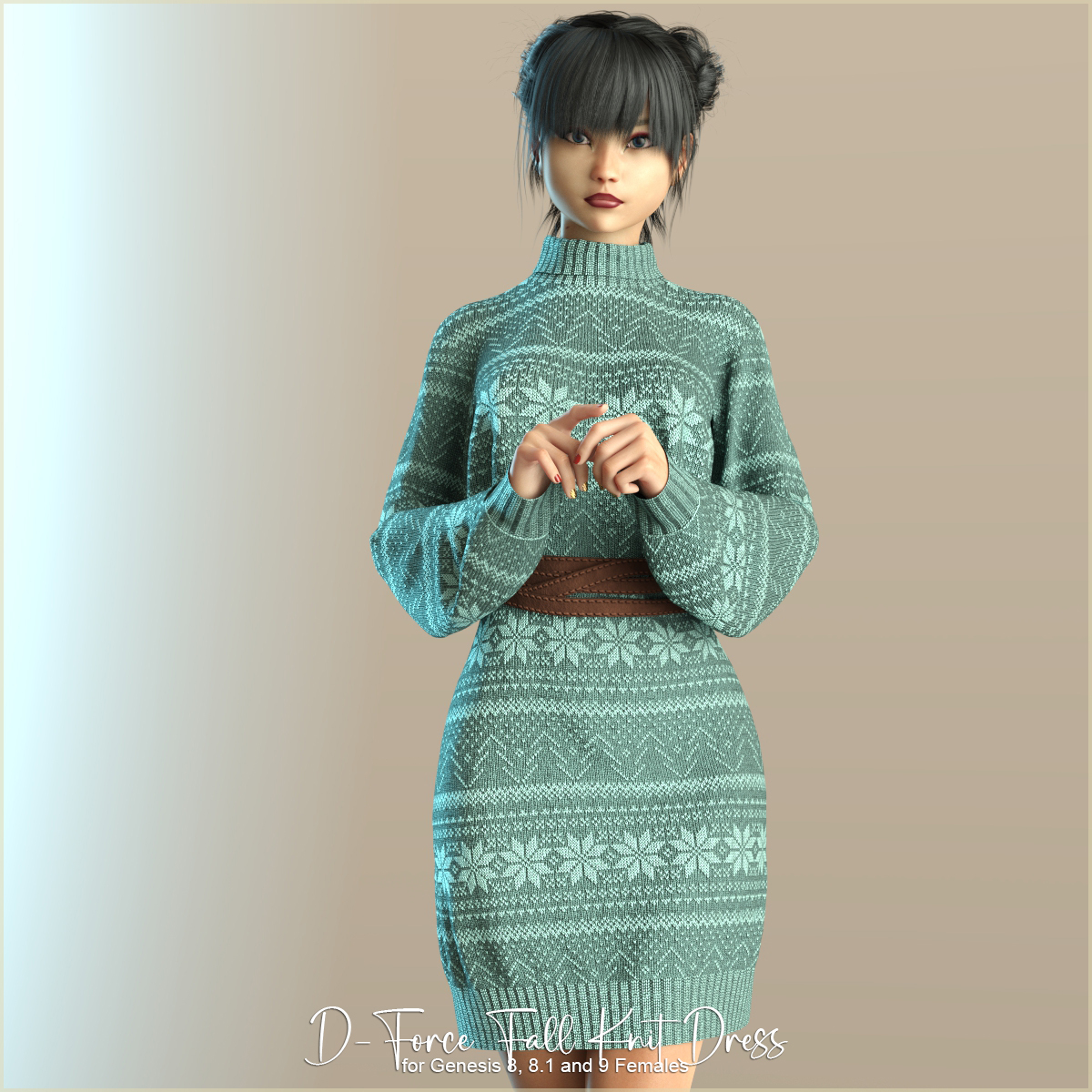 D-Force Fall Knit Dress for Genesis 8/8.1/9/V9 | Daz 3D