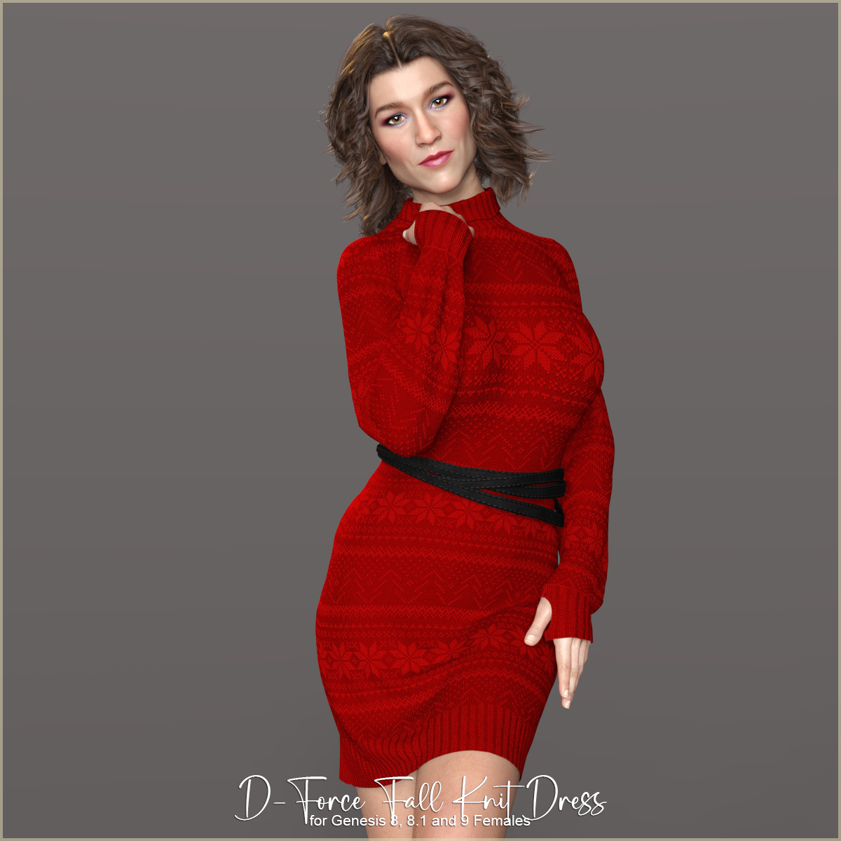 D-Force Fall Knit Dress for Genesis 8/8.1/9/V9 | Daz 3D