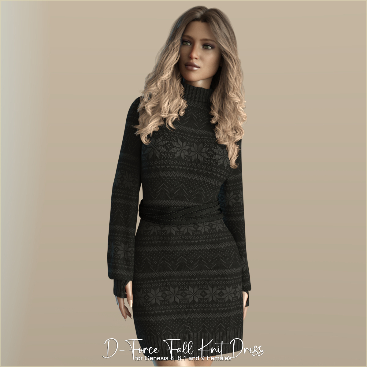 D-Force Fall Knit Dress for Genesis 8/8.1/9/V9 | Daz 3D