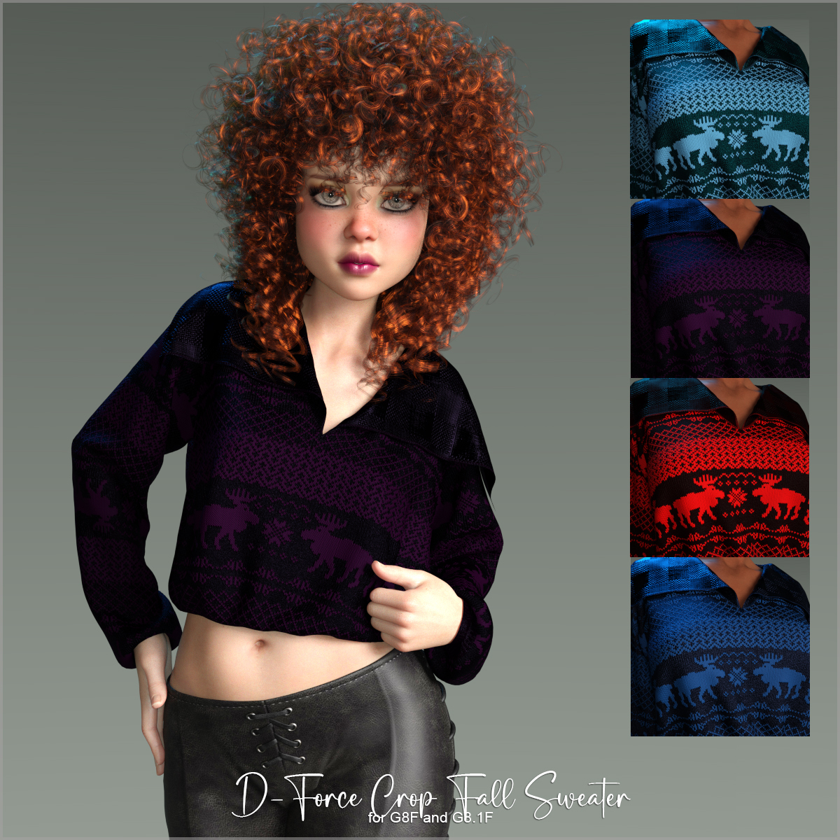 D-Force Fall Crop Sweater for G8F & G8.1F | Daz 3D
