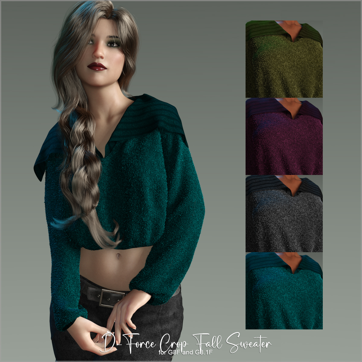 D-Force Fall Crop Sweater for G8F & G8.1F | Daz 3D