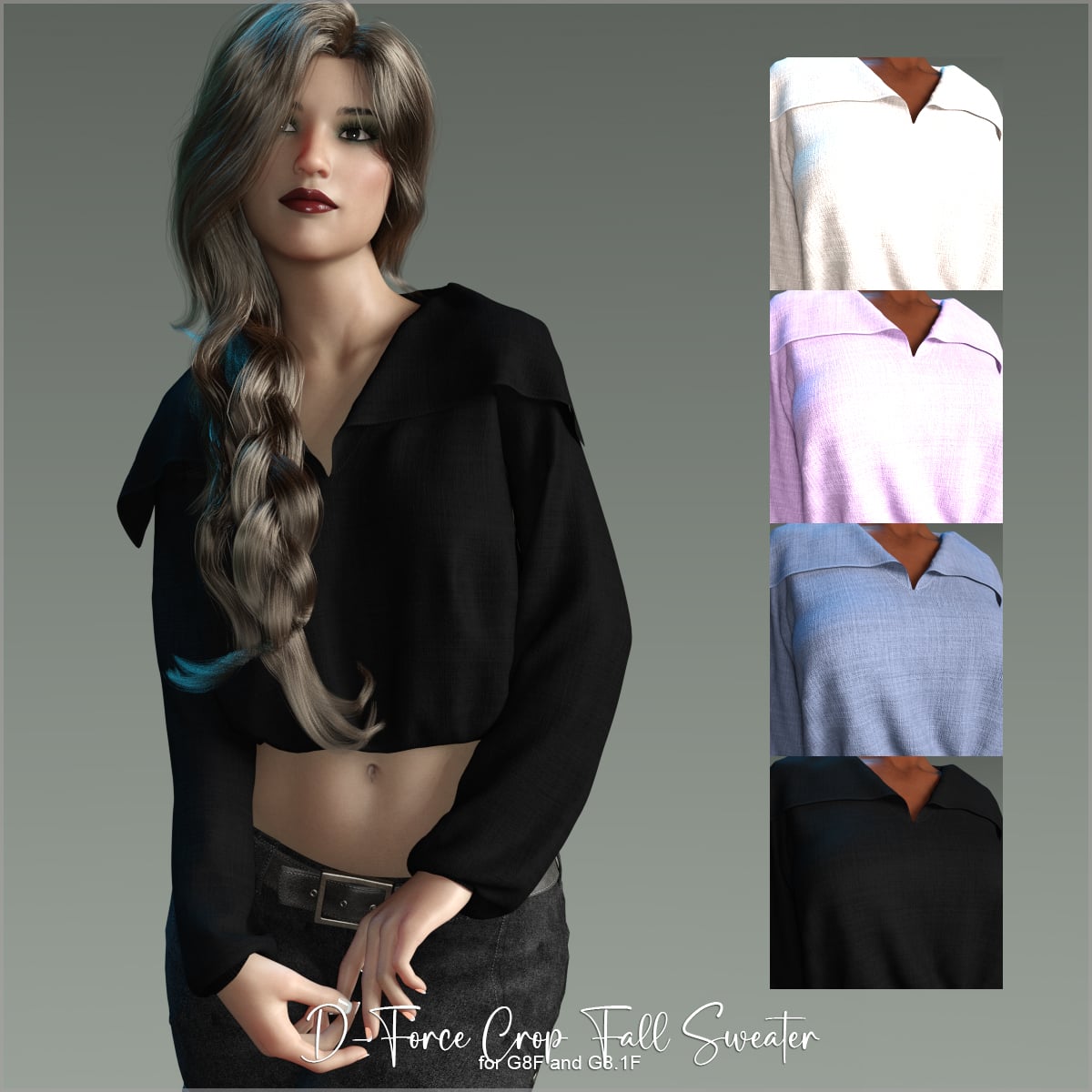 D-Force Fall Crop Sweater for G8F & G8.1F | Daz 3D
