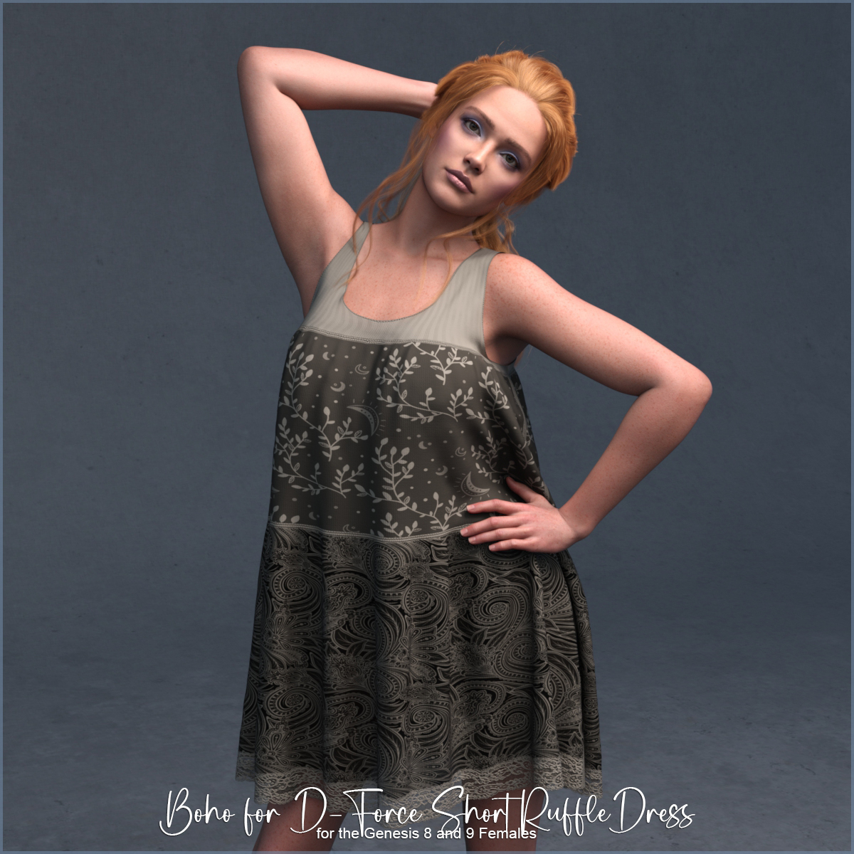 Boho for D-Force Short Ruffle Dress for Genesis 8/8.1/9/V9 | Daz 3D