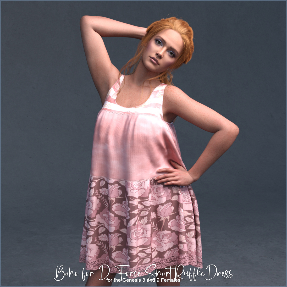 Boho for D-Force Short Ruffle Dress for Genesis 8/8.1/9/V9 | Daz 3D