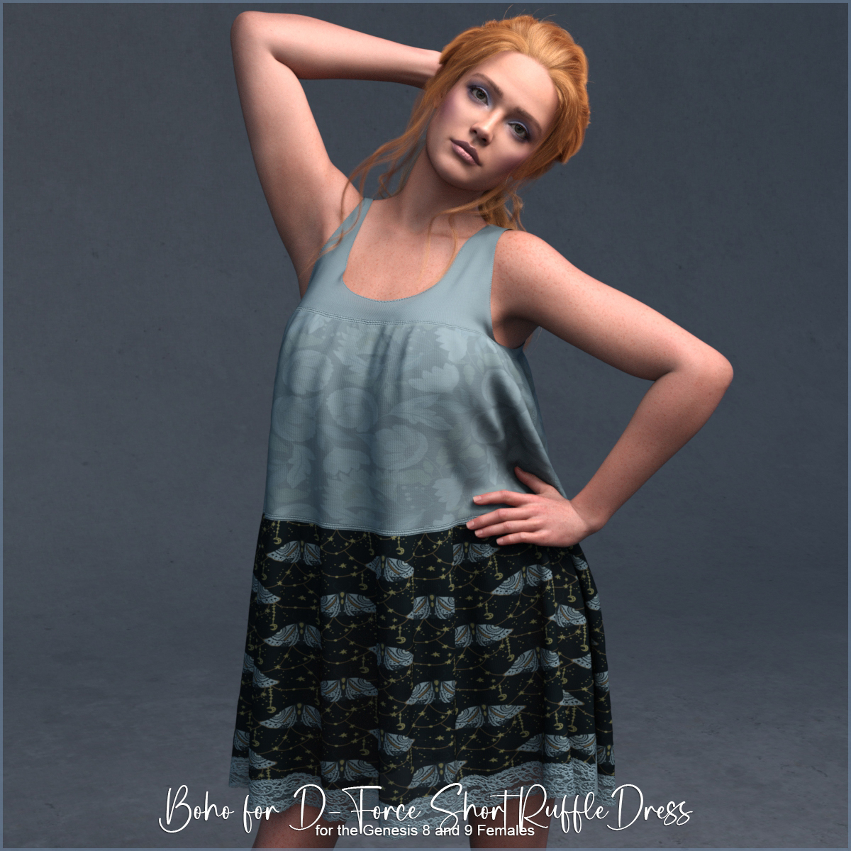 Boho for D-Force Short Ruffle Dress for Genesis 8/8.1/9/V9 | Daz 3D