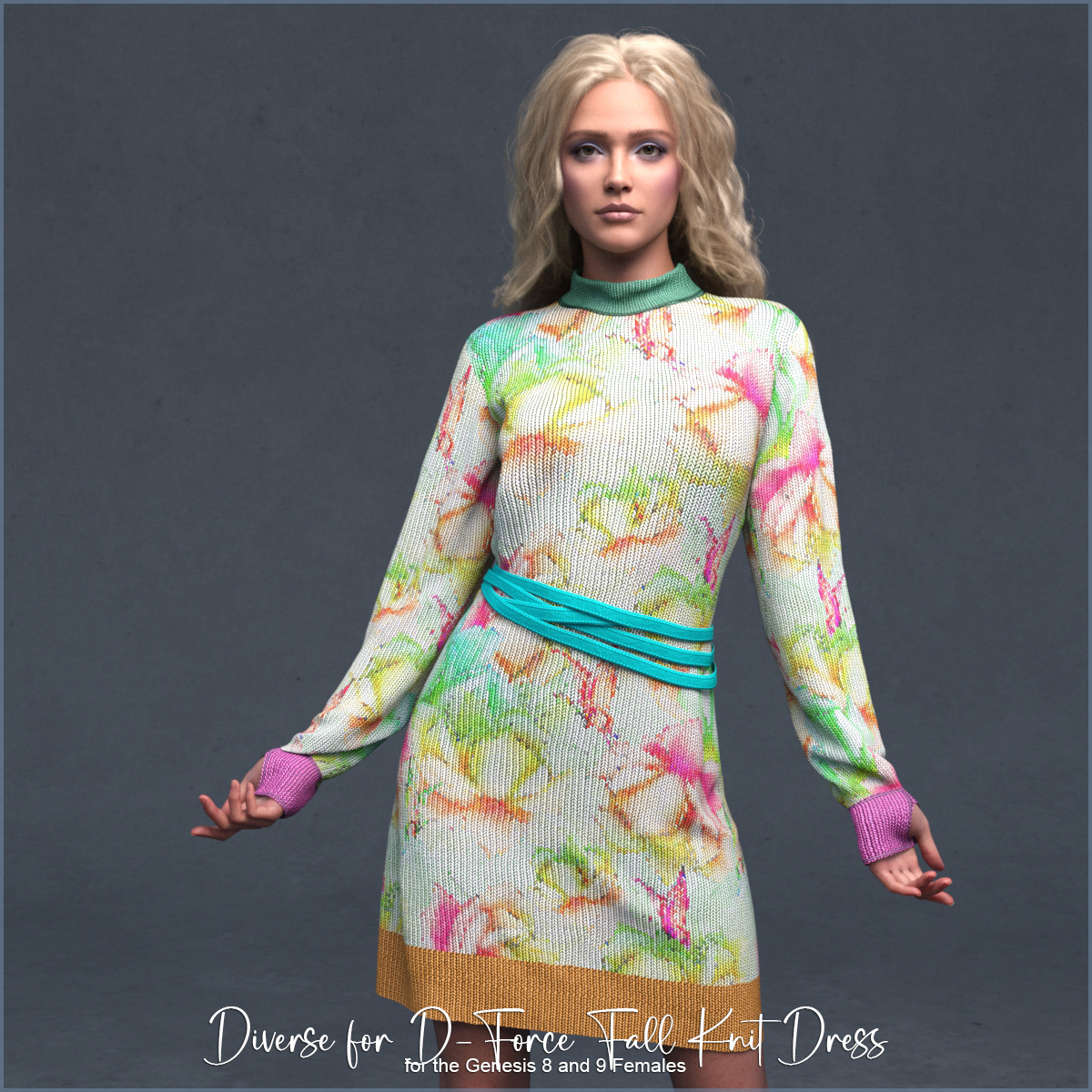 Diverse for D-Force Fall Knit Dress for Genesis 8/8.1/9/V9 | Daz 3D