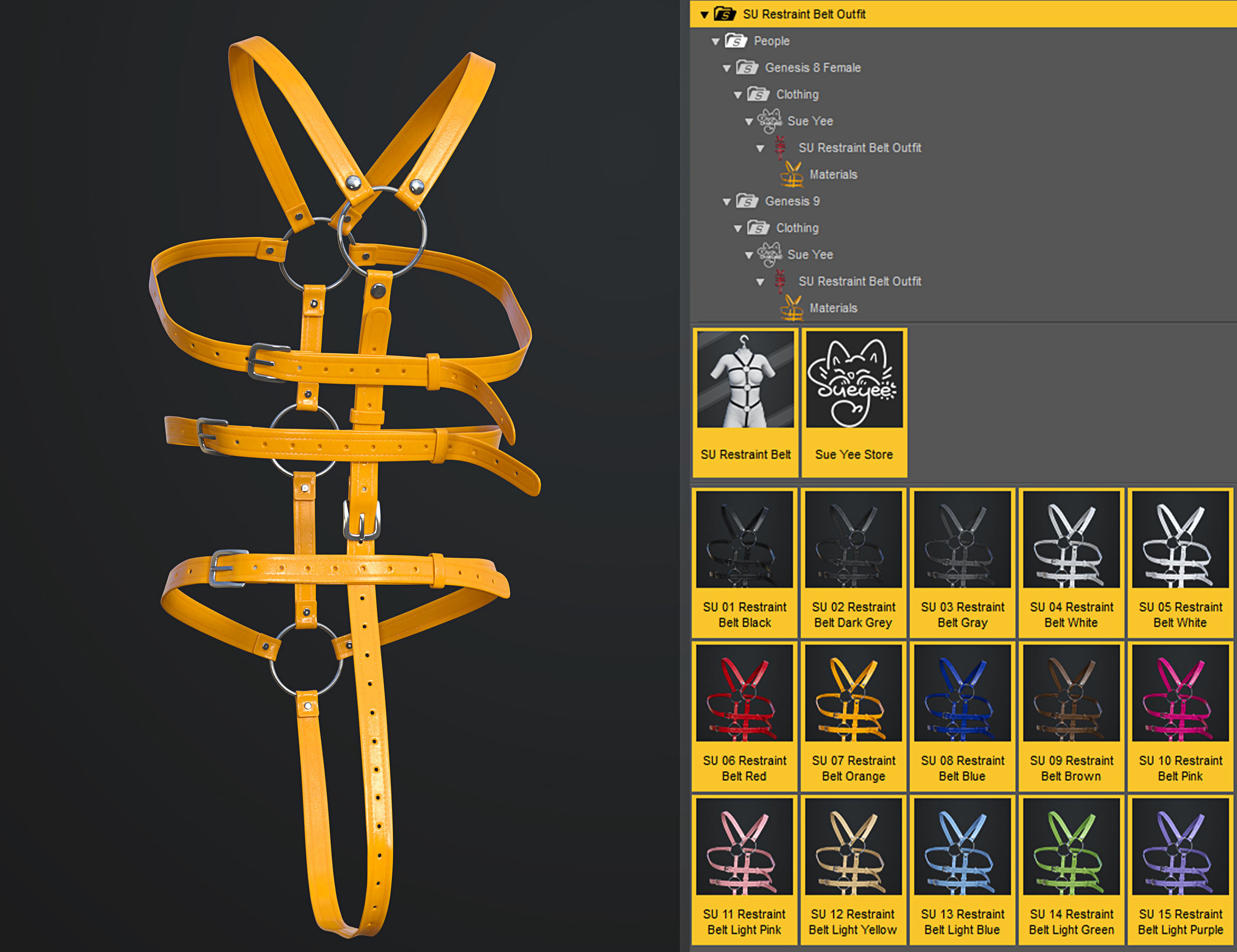 SU Restraint Belt Outfit for Genesis 9, 8.1, and 8 Female | Daz 3D