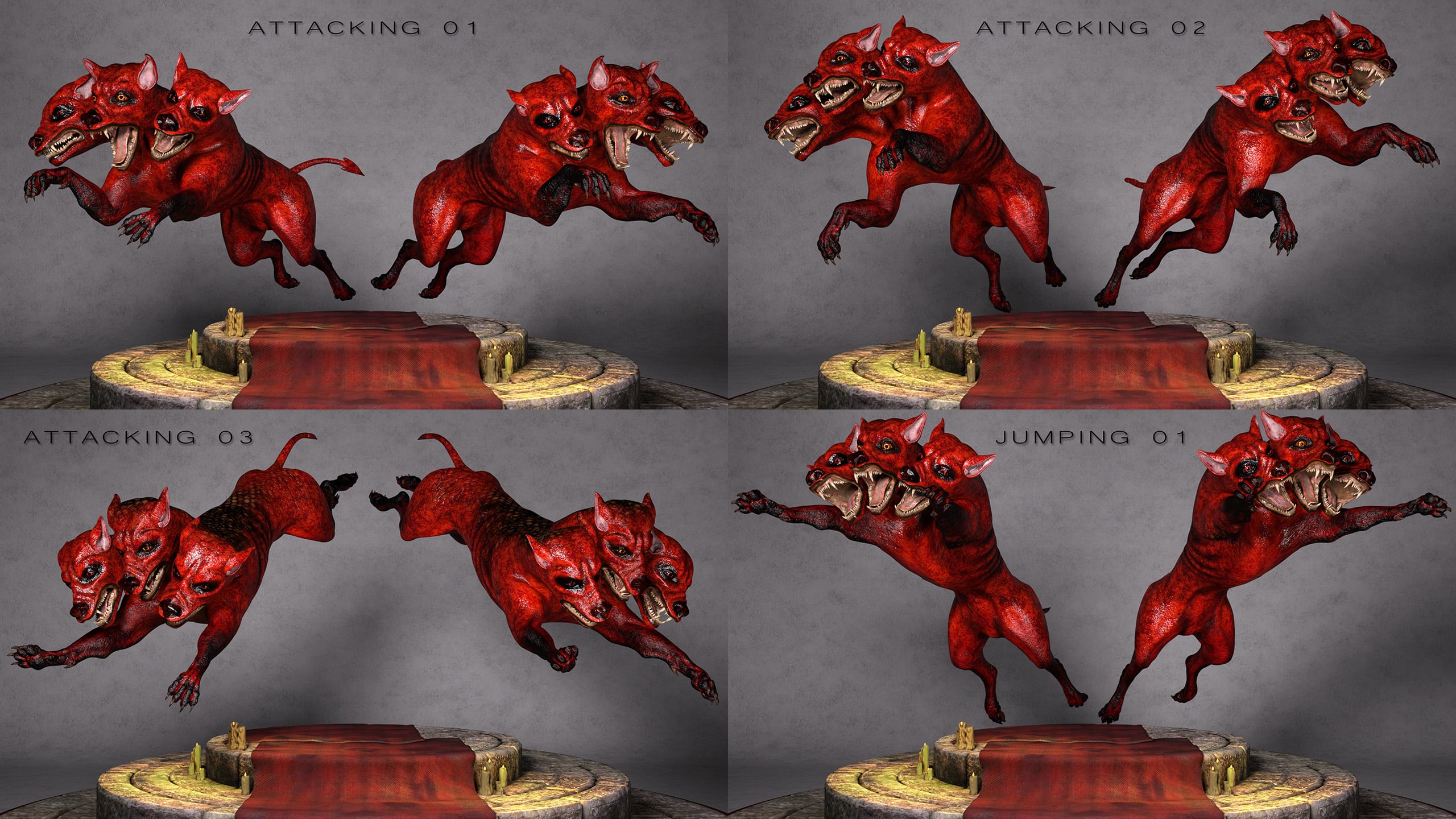 Hound of Hell Poses for Cerberus HD ⋆ Freebies Daz 3D