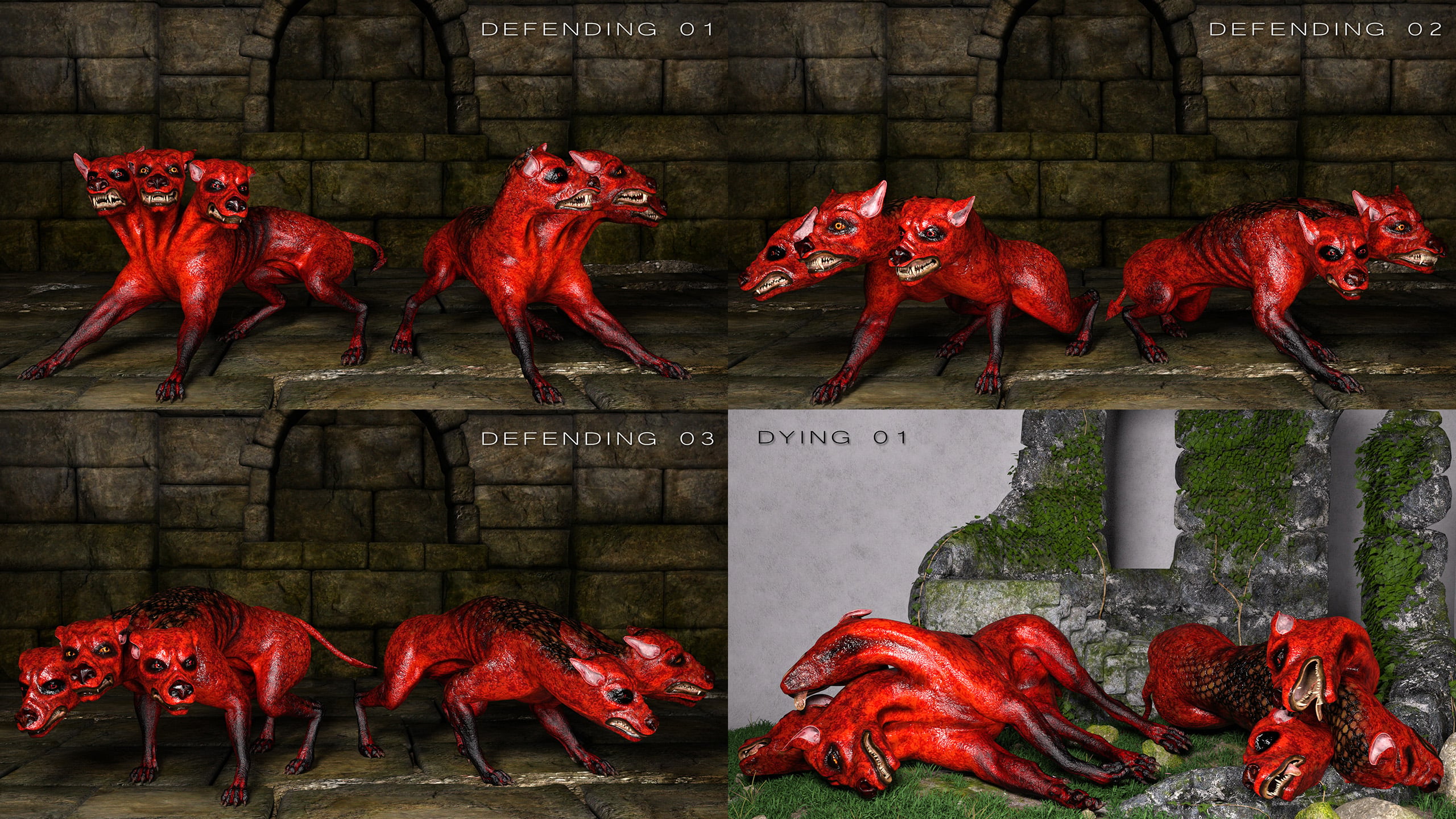 Hound of Hell Poses for Cerberus HD | Daz 3D