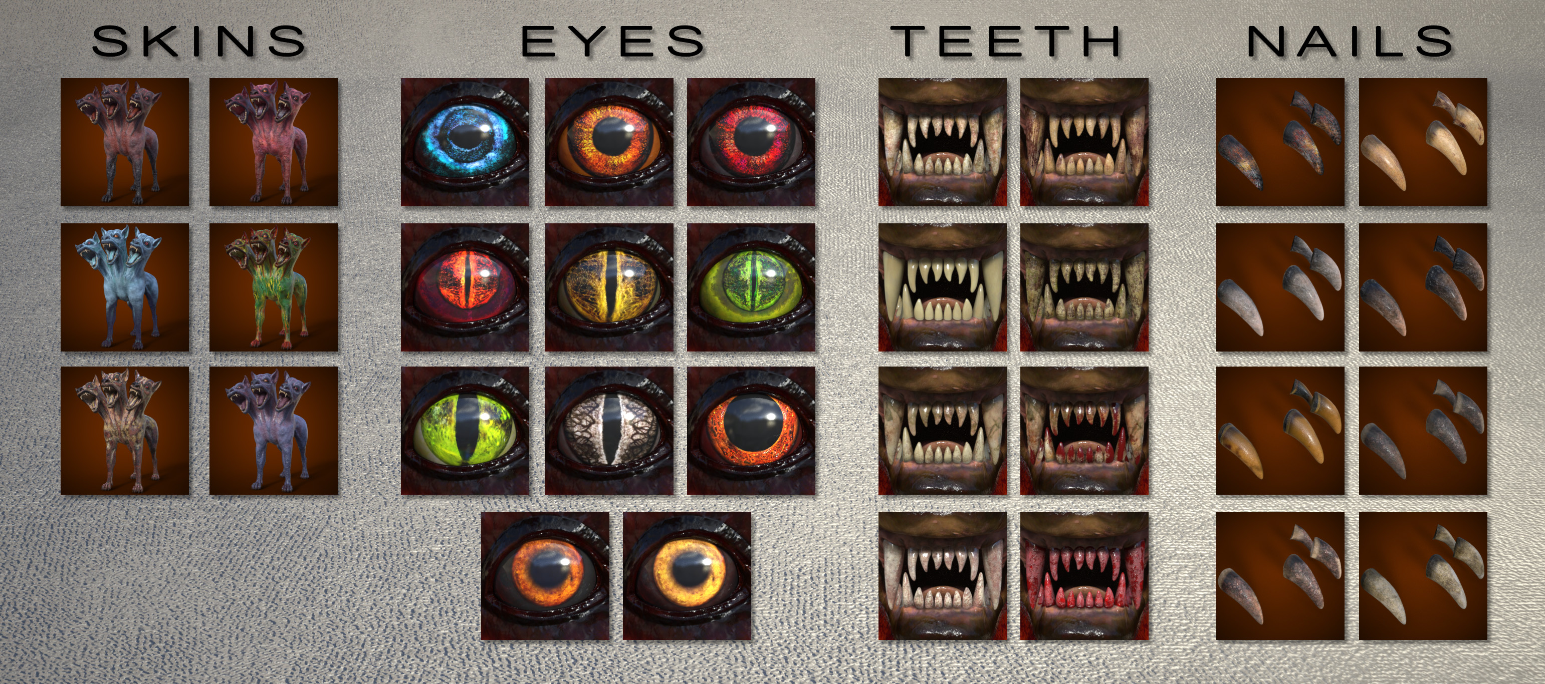 Demon Skins for Cerberus HD | Daz 3D