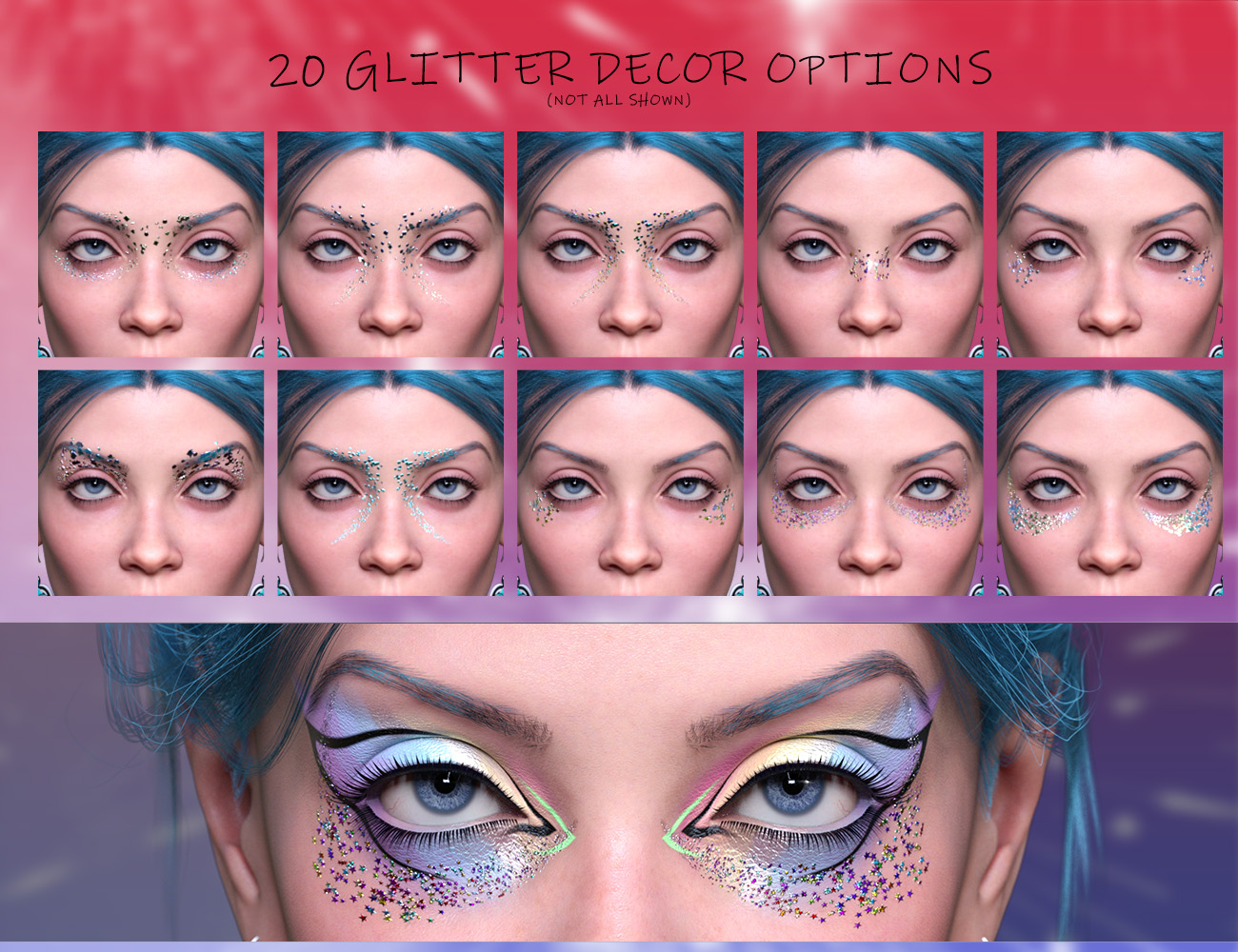 Rainbow Glitter Eyeshadow Builder for Genesis 9 | Daz 3D