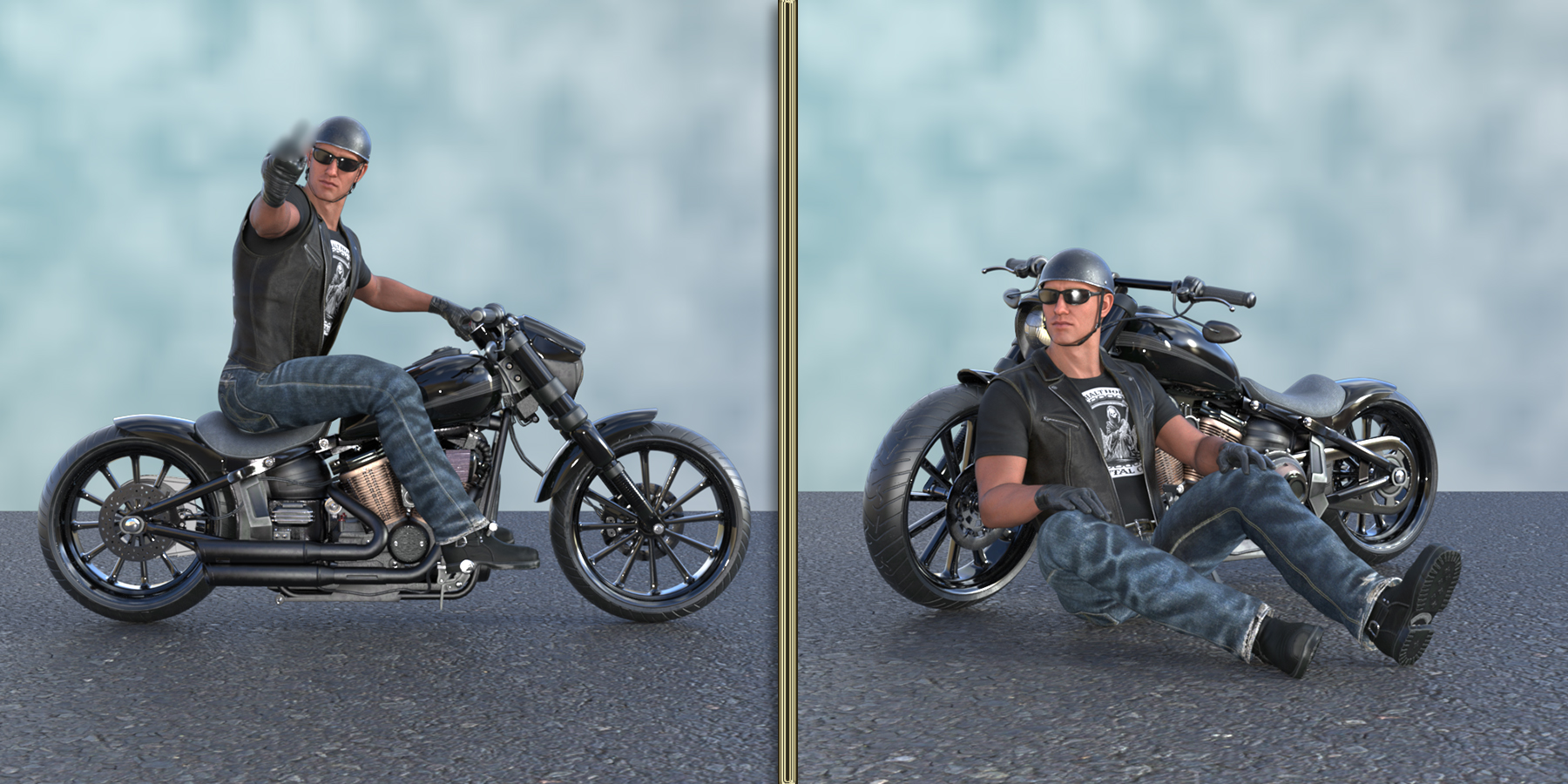Rider Julian Poses for Julian 9 and XI Dark Custom Chopper | Daz 3D