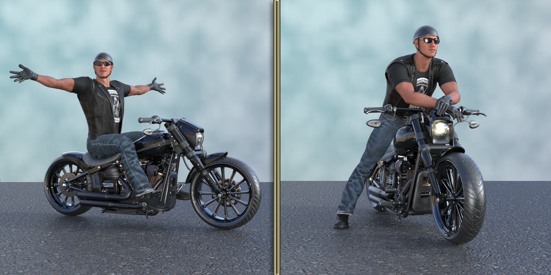 Rider Julian Poses for Julian 9 and XI Dark Custom Chopper | Daz 3D