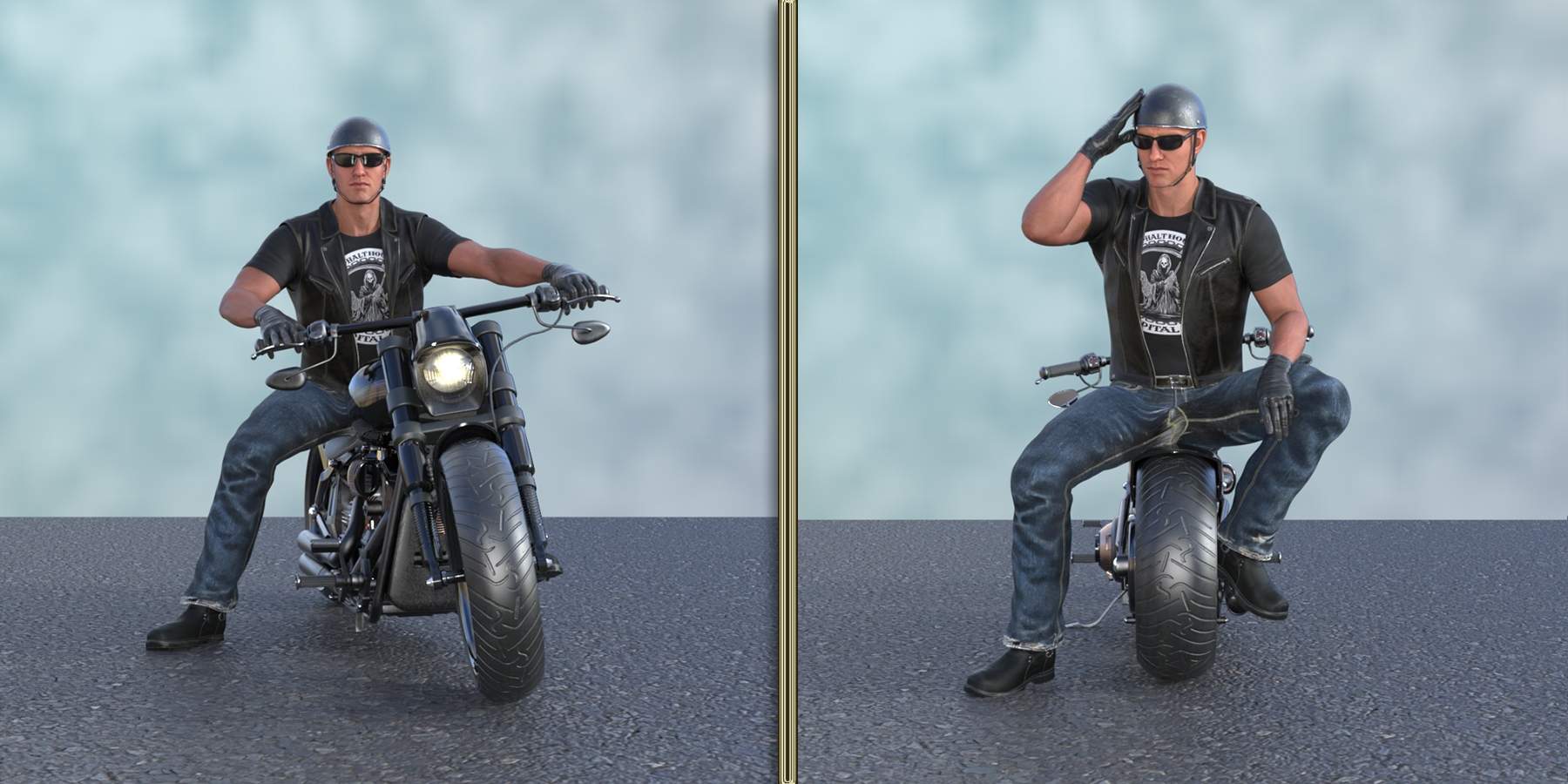 Rider Julian Poses for Julian 9 and XI Dark Custom Chopper | Daz 3D