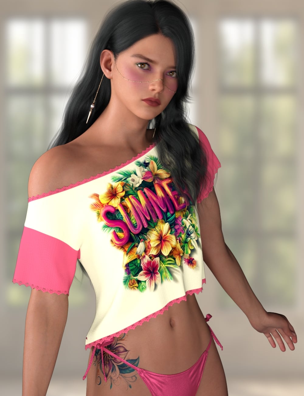 L3D Stylez Add-On Off Shoulder Midriff Tee | Daz 3D
