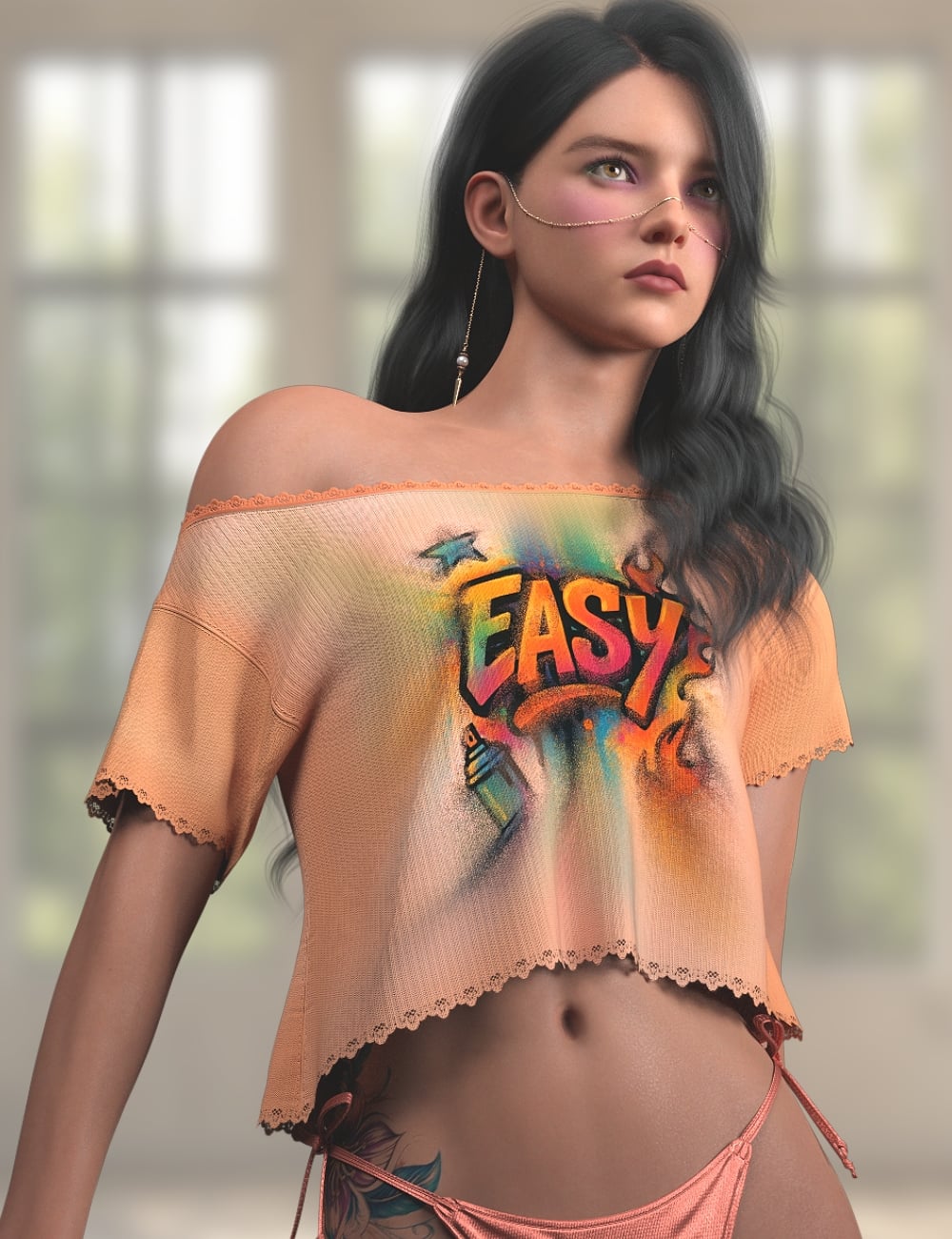 L3D Stylez Add-On Off Shoulder Midriff Tee | Daz 3D