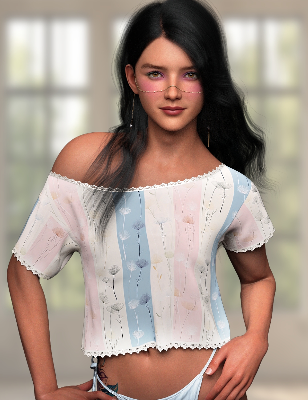 L3D Stylez Add-On Off Shoulder Midriff Tee | Daz 3D