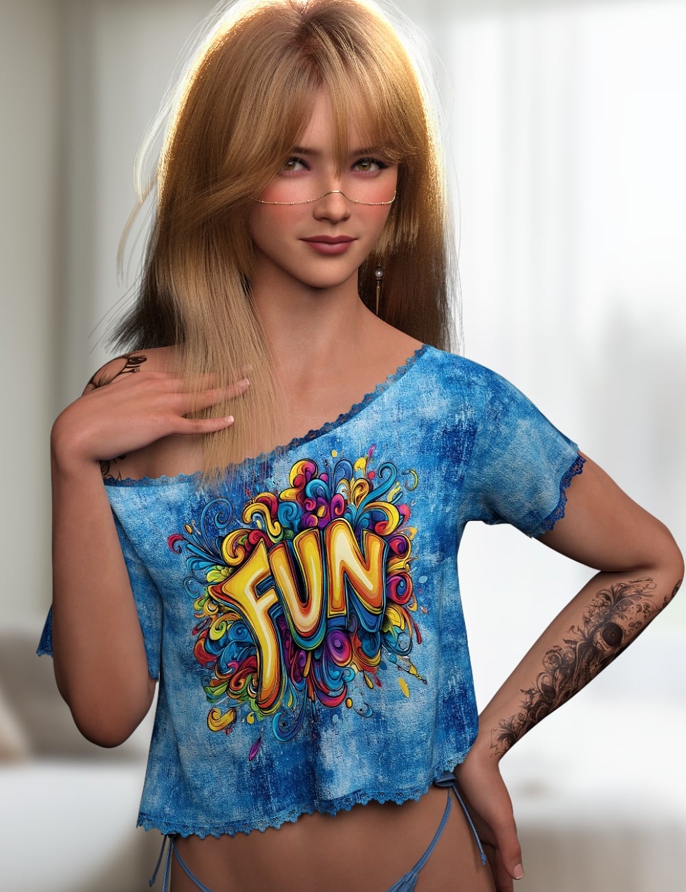 L3D Stylez 2 Add-On Off Shoulder Midriff Tee | Daz 3D