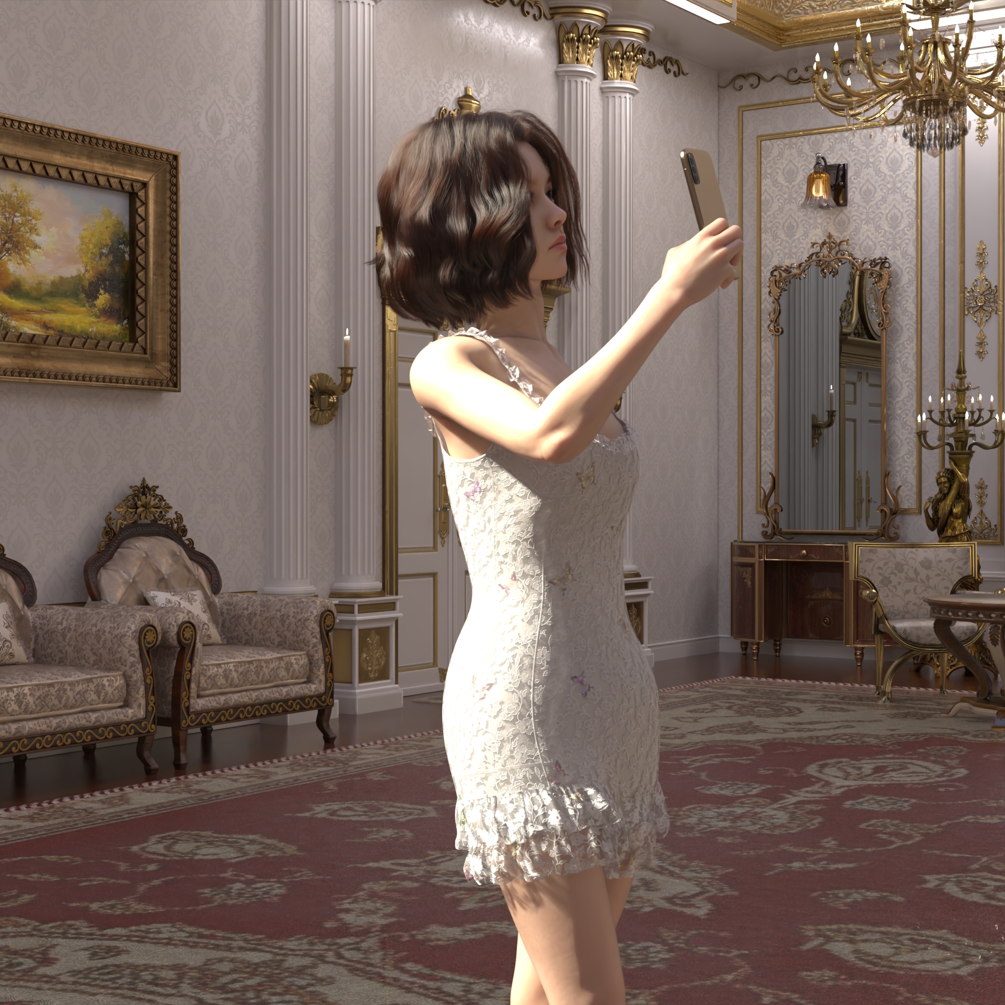 Princess Series Lace Strap Dress | Daz 3D