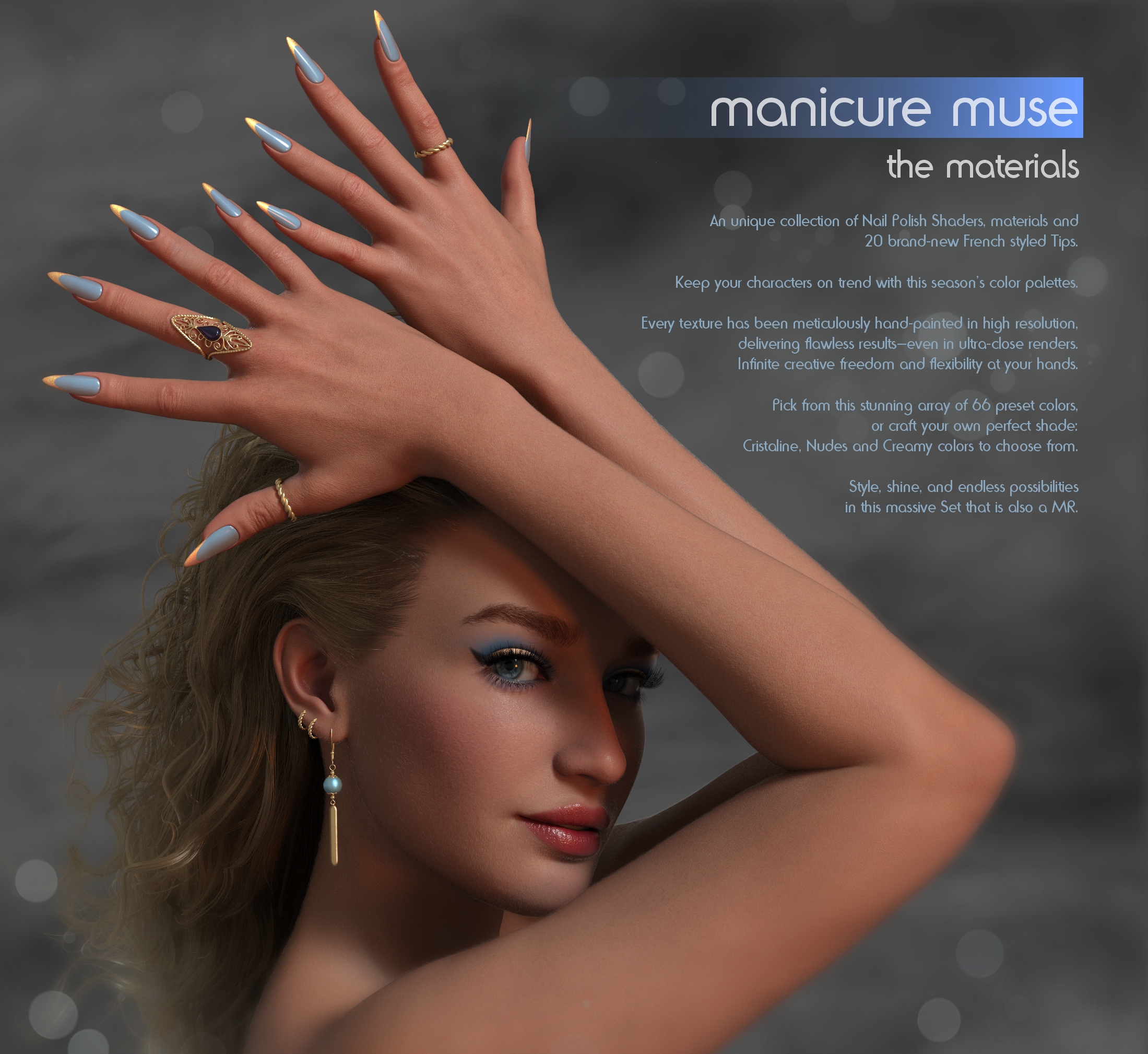 FK Manicure Muse Morphs and Materials for Genesis 9 MR Bundle | Daz 3D