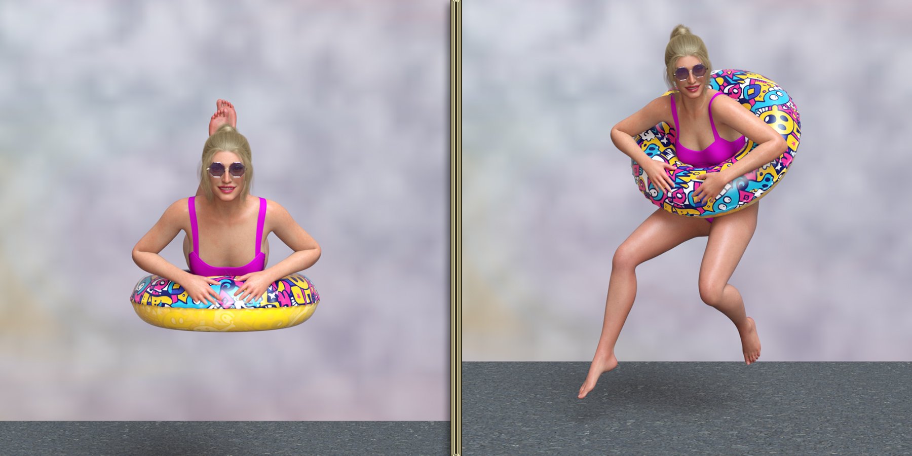 Pool Fun Poses for Genesis 9 and FPE Beach Ball and Floatie | Daz 3D