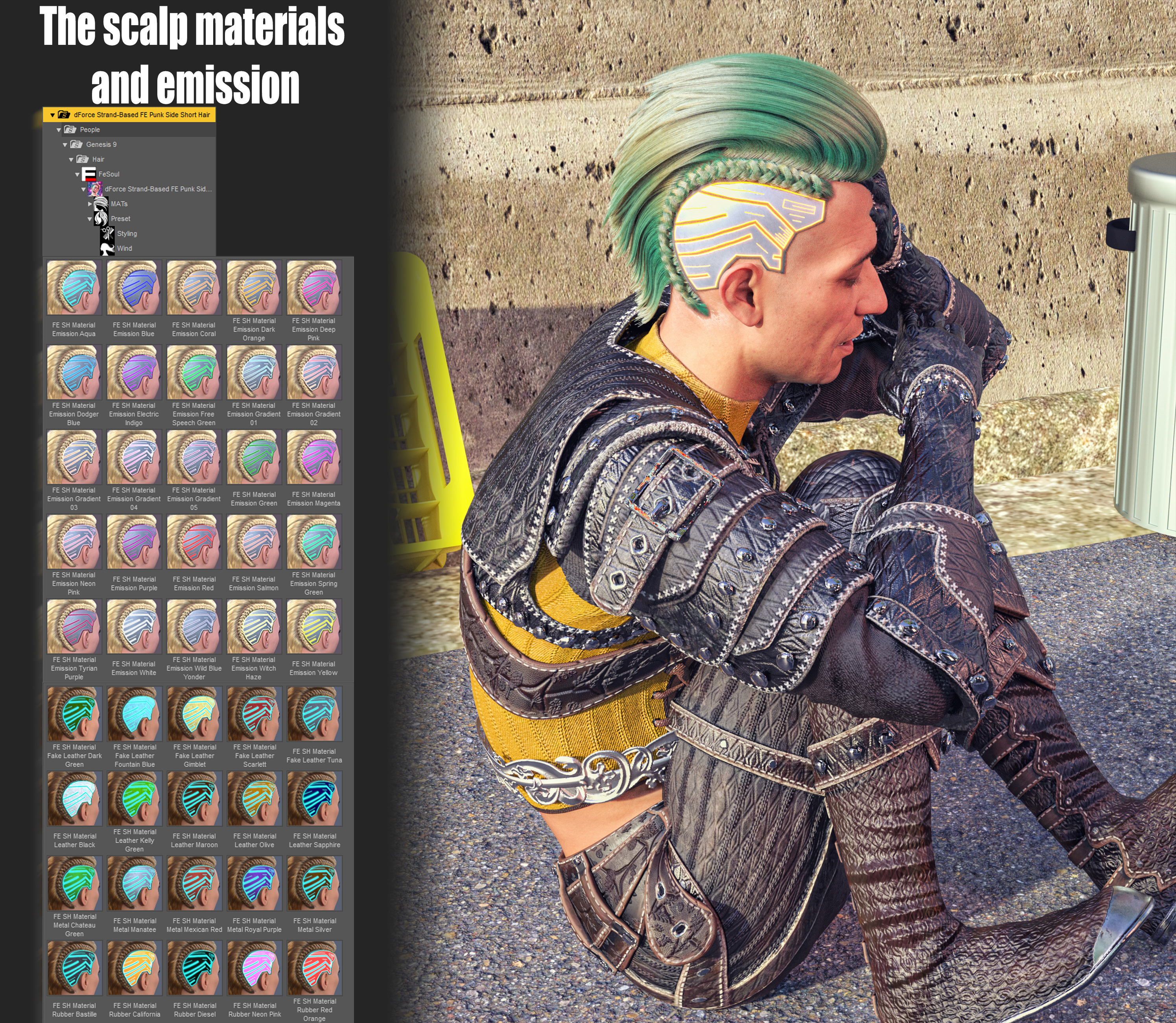 dForce Strand-Based FE Punk Side Short Hair for Genesis 9 | Daz 3D