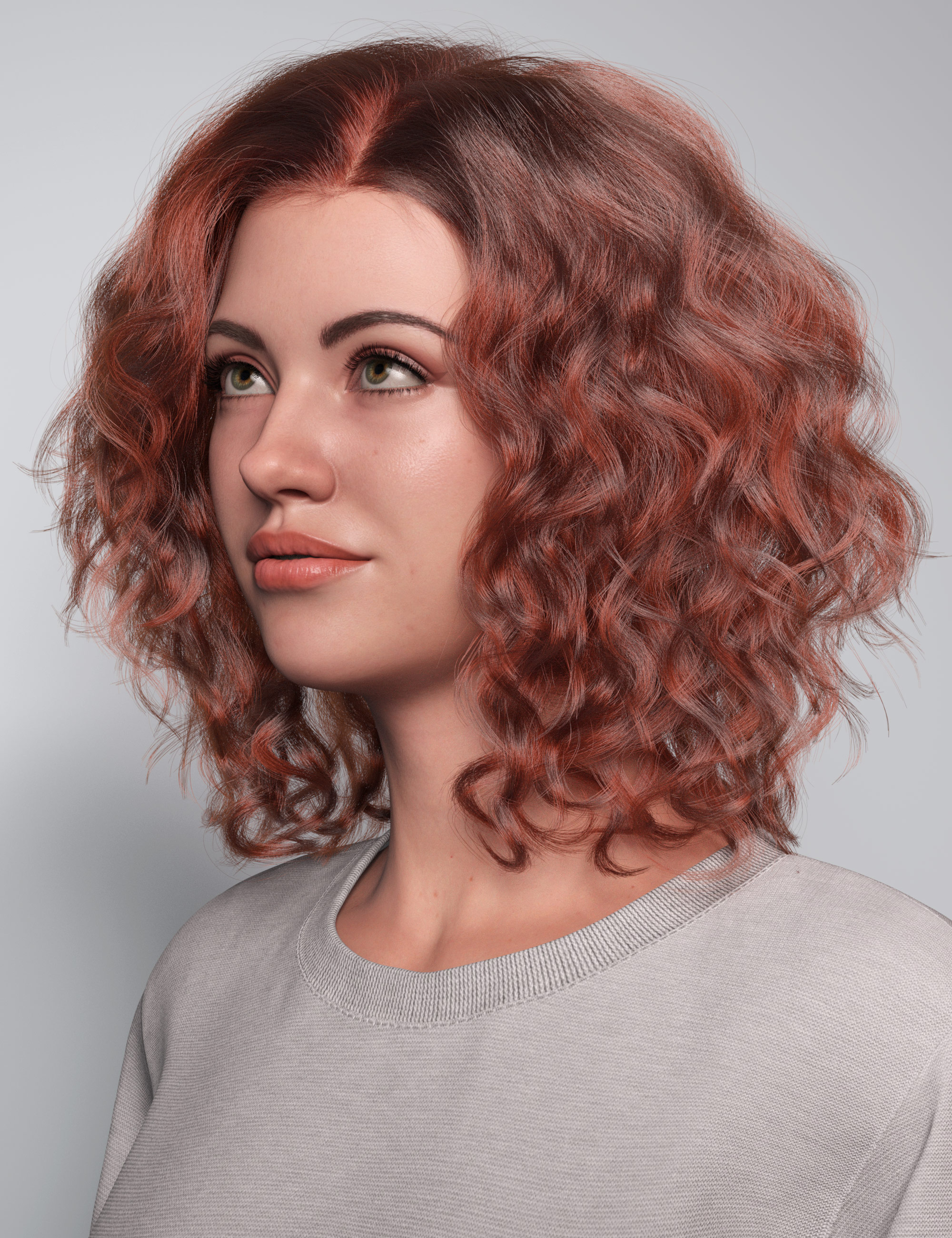 dForce Strand-Based Curly Mid Part Style Hair for Genesis 9 and Genesis ...