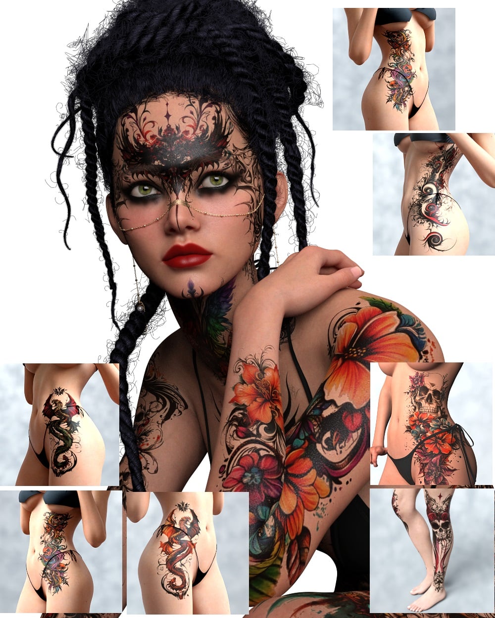 L3D TattooU - Tattoo and Decals Colors LIE for Genesis 9 | Daz 3D