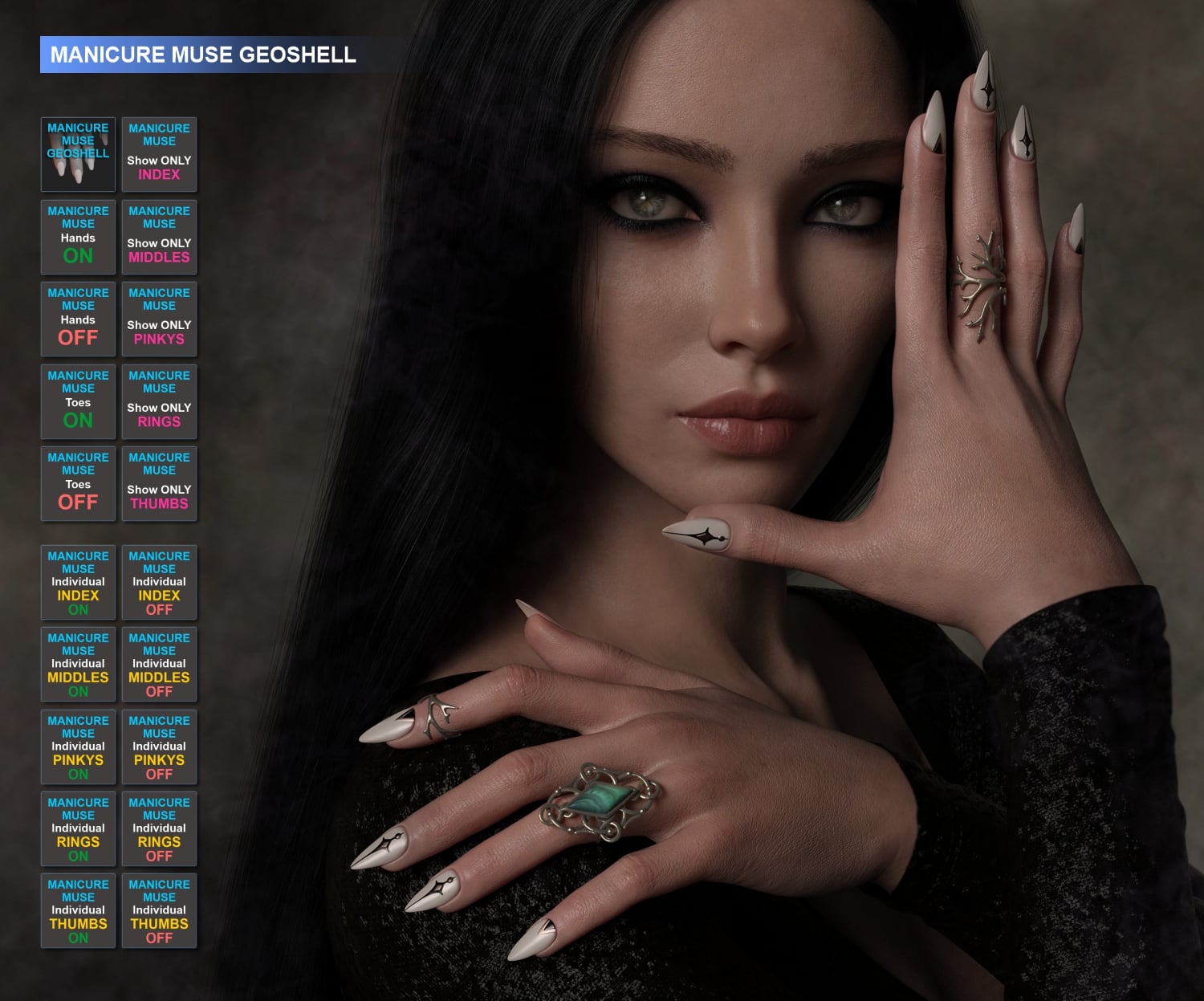 FK Manicure Muse Gothic Morphs and Materials MR for Genesis 9 | Daz 3D