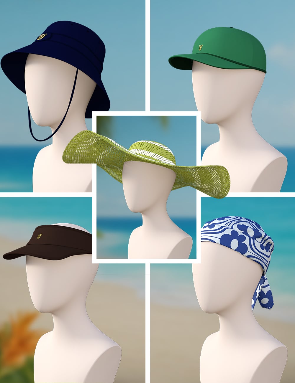 TIN Summer Hats Collection for Genesis 9 and 8 Female | Daz 3D