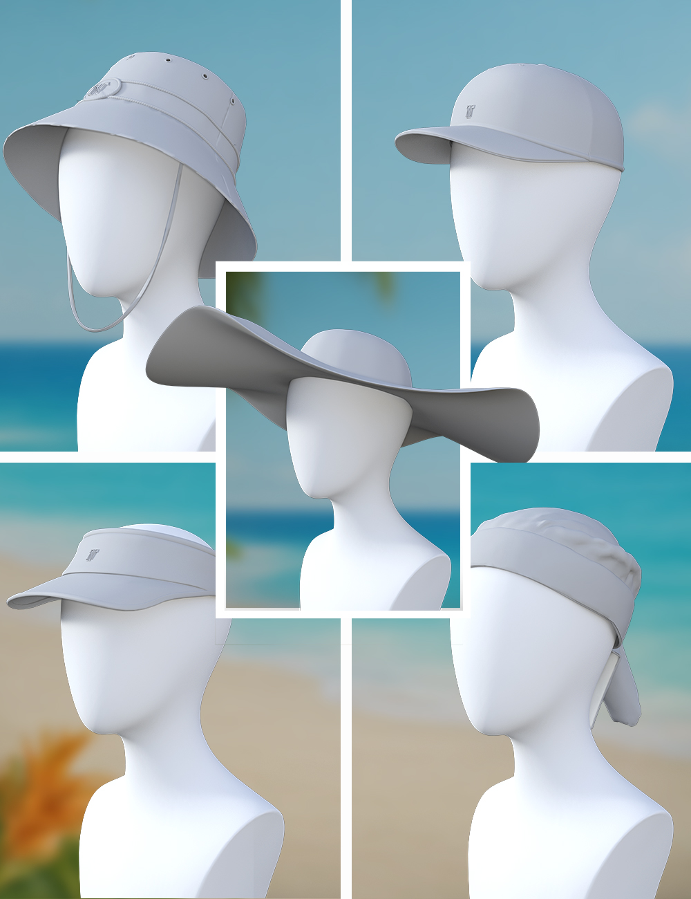 TIN Summer Hats Collection for Genesis 9 and 8 Female | Daz 3D