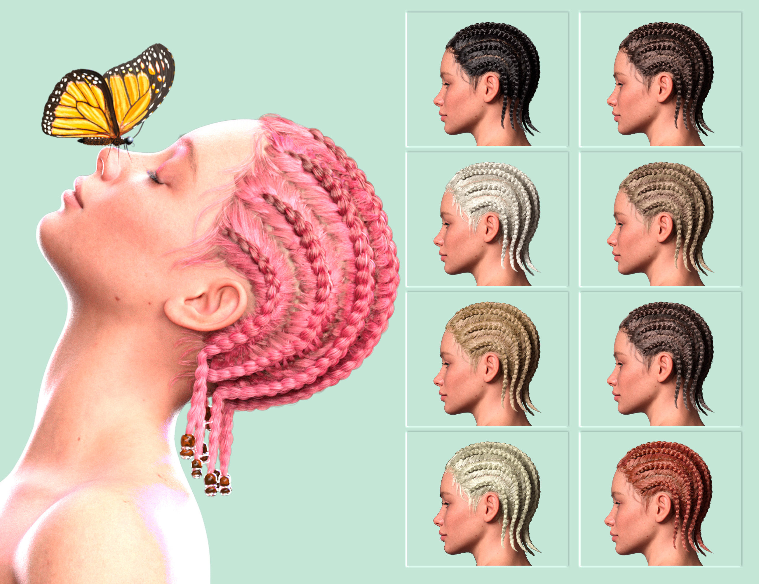 Final Round: Rowline Cornrow Hair for Genesis 9, 8.1, and 8 Female | Daz 3D