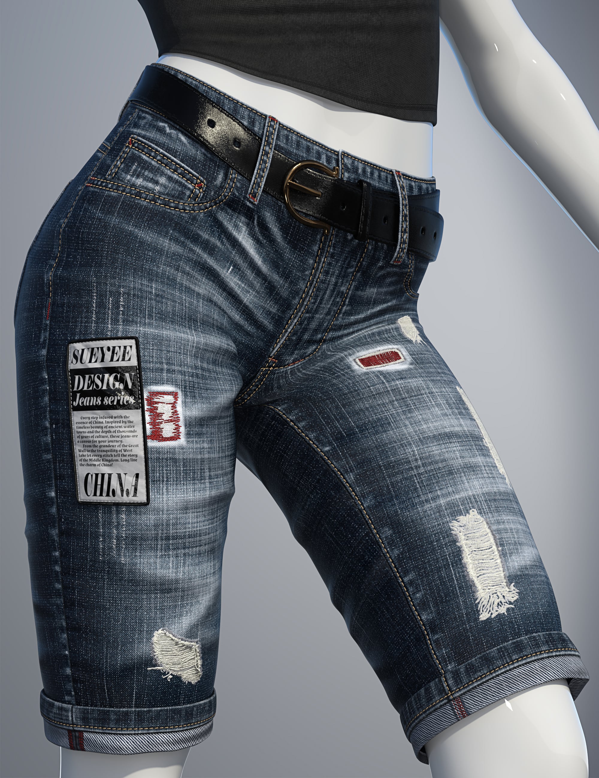 dForce SU Medium Length Jeans for Genesis 9, 8.1, and 8 Female | Daz 3D