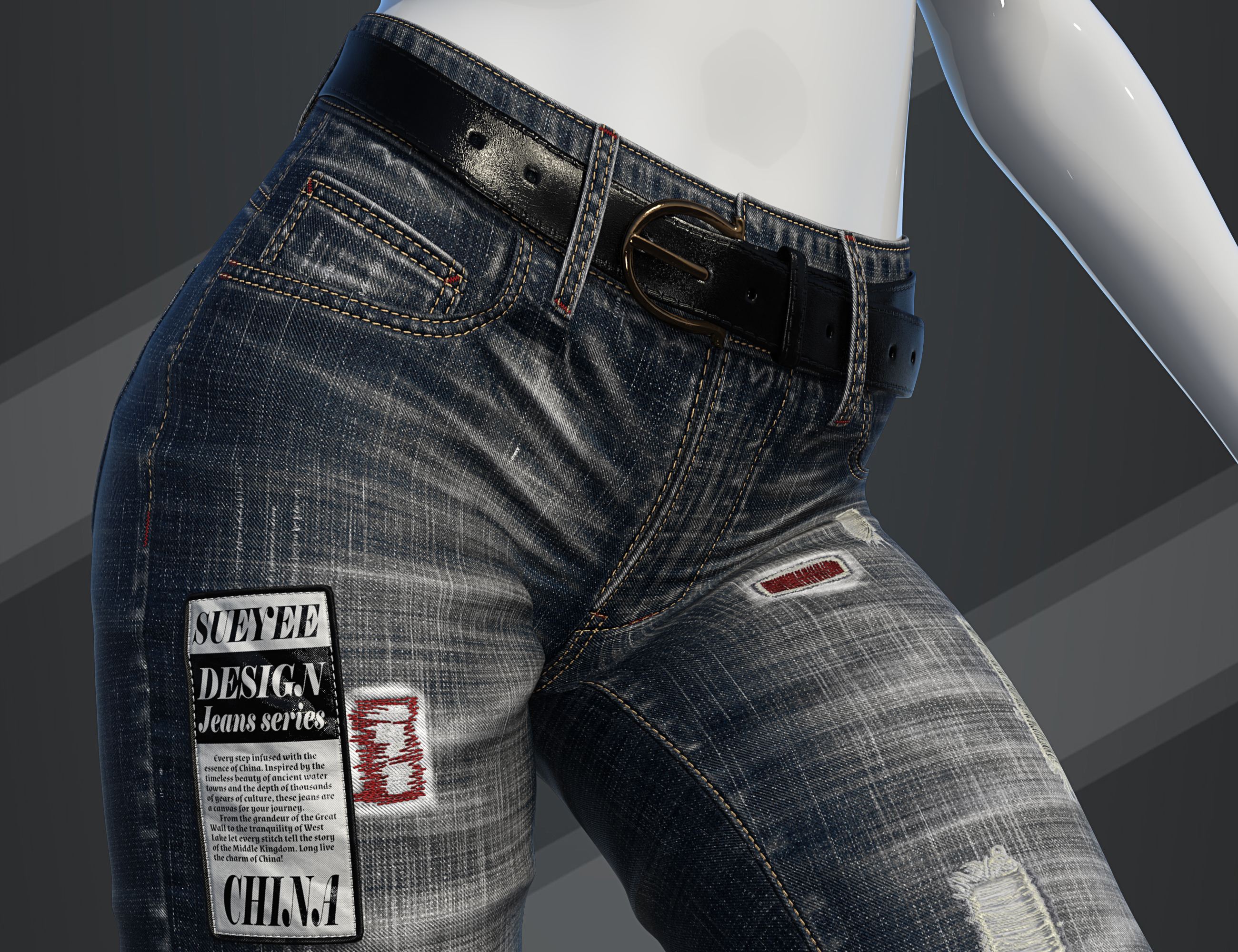 dForce SU Medium Length Jeans for Genesis 9, 8.1, and 8 Female | Daz 3D