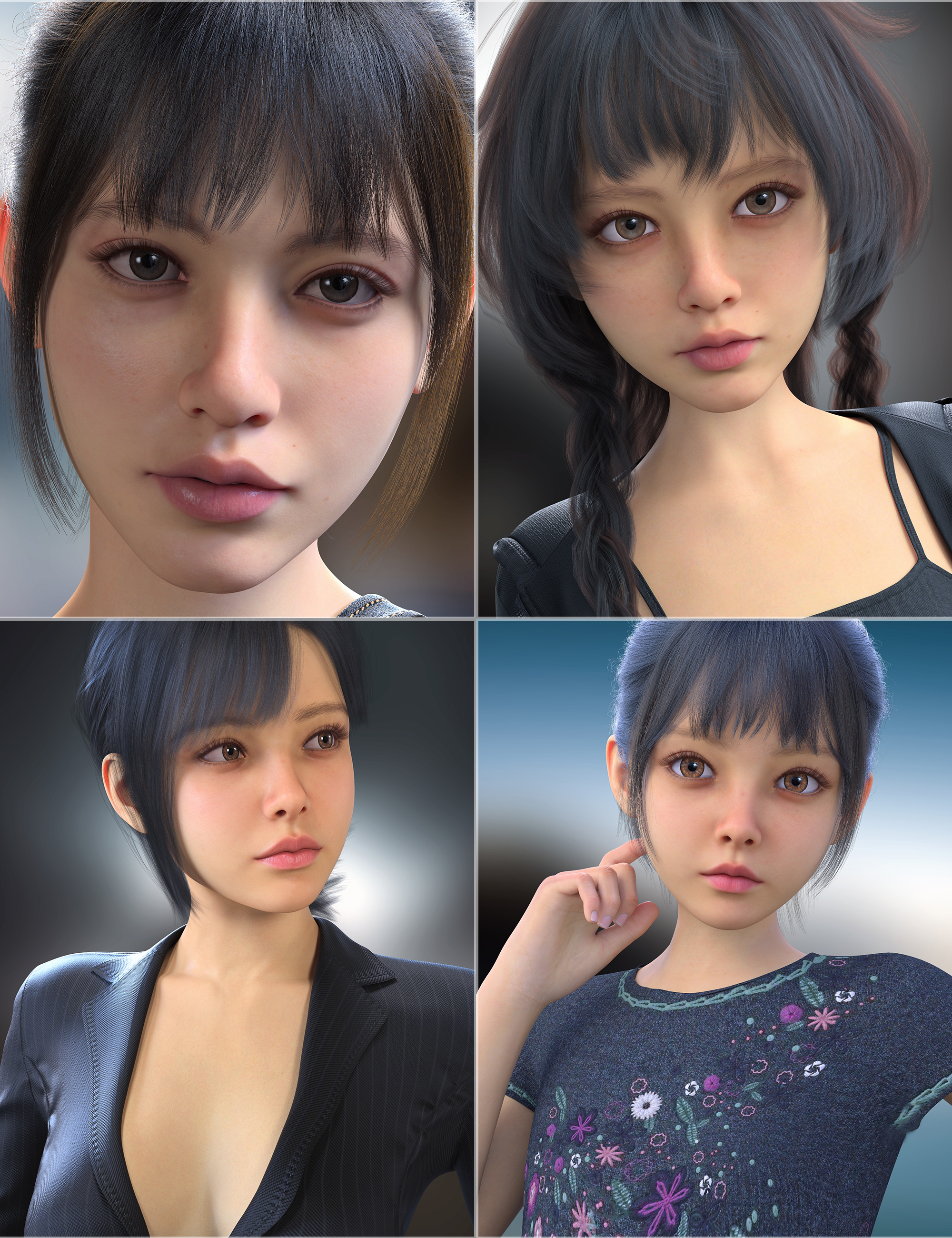 Vo Rena and Young, and Vo Minae, and Young HD for Genesis 9 Character Bundle | Daz 3D