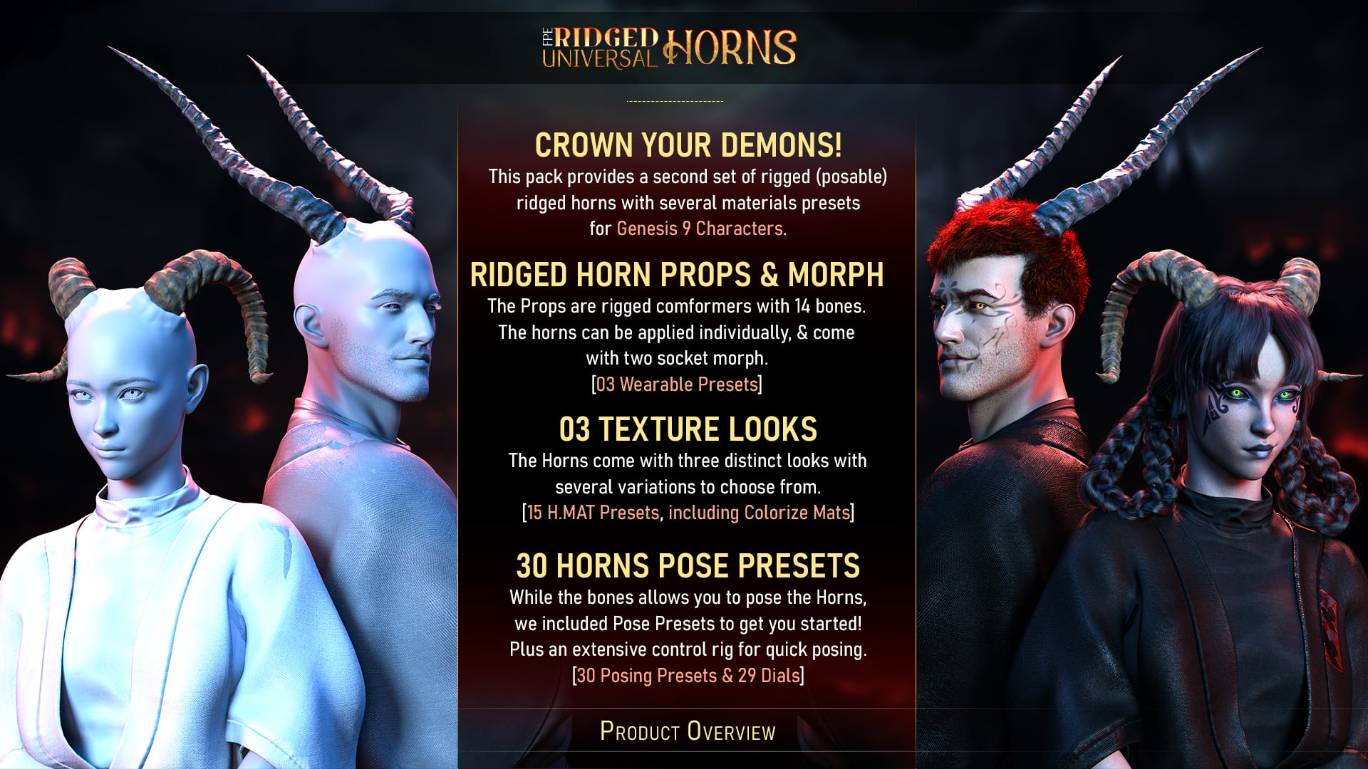 FPE Ridged Universal Horns for Genesis 9 | Daz 3D
