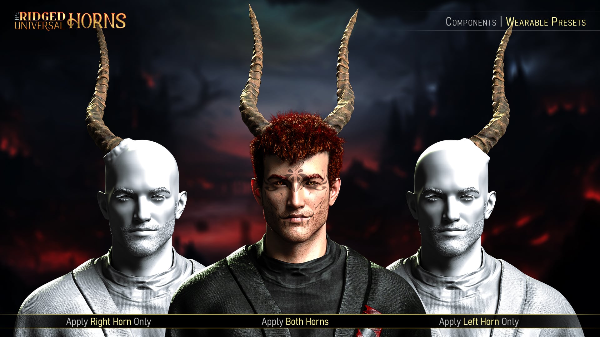 FPE Ridged Universal Horns for Genesis 9 | Daz 3D
