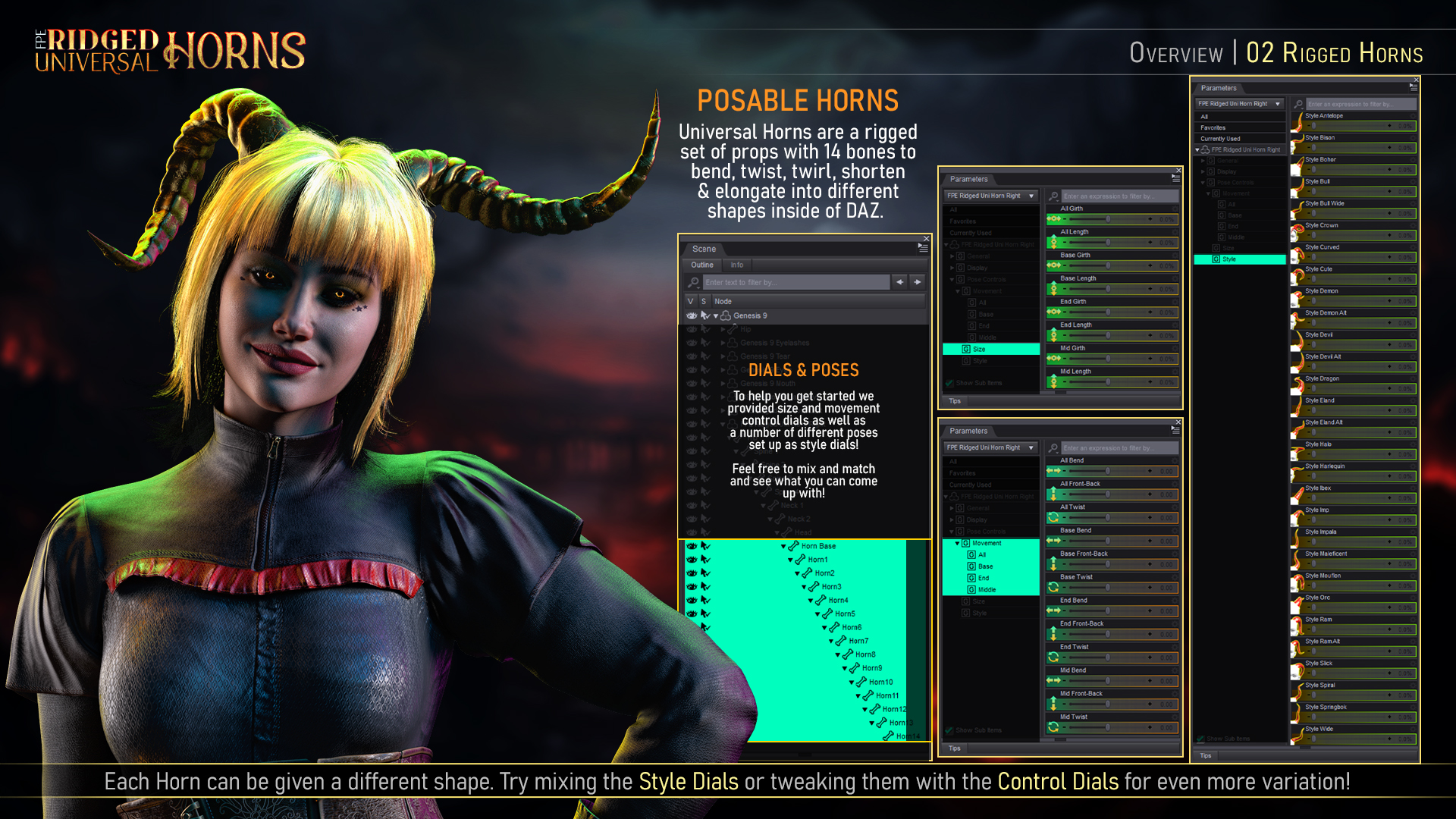 FPE Ridged Universal Horns for Genesis 9 | Daz 3D