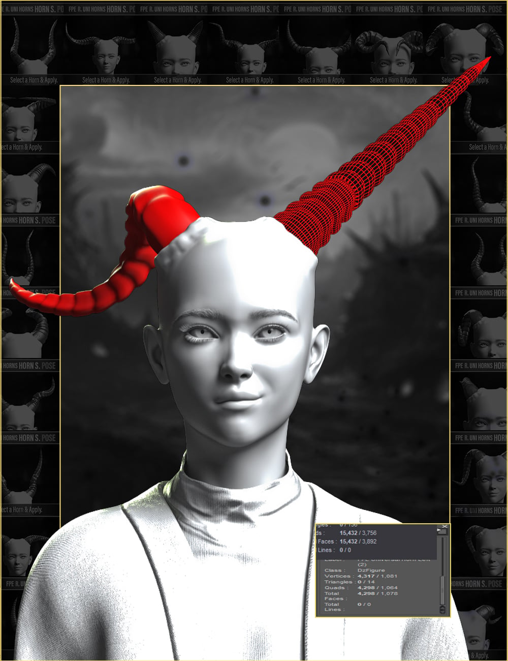 FPE Ridged Universal Horns for Genesis 9 | Daz 3D
