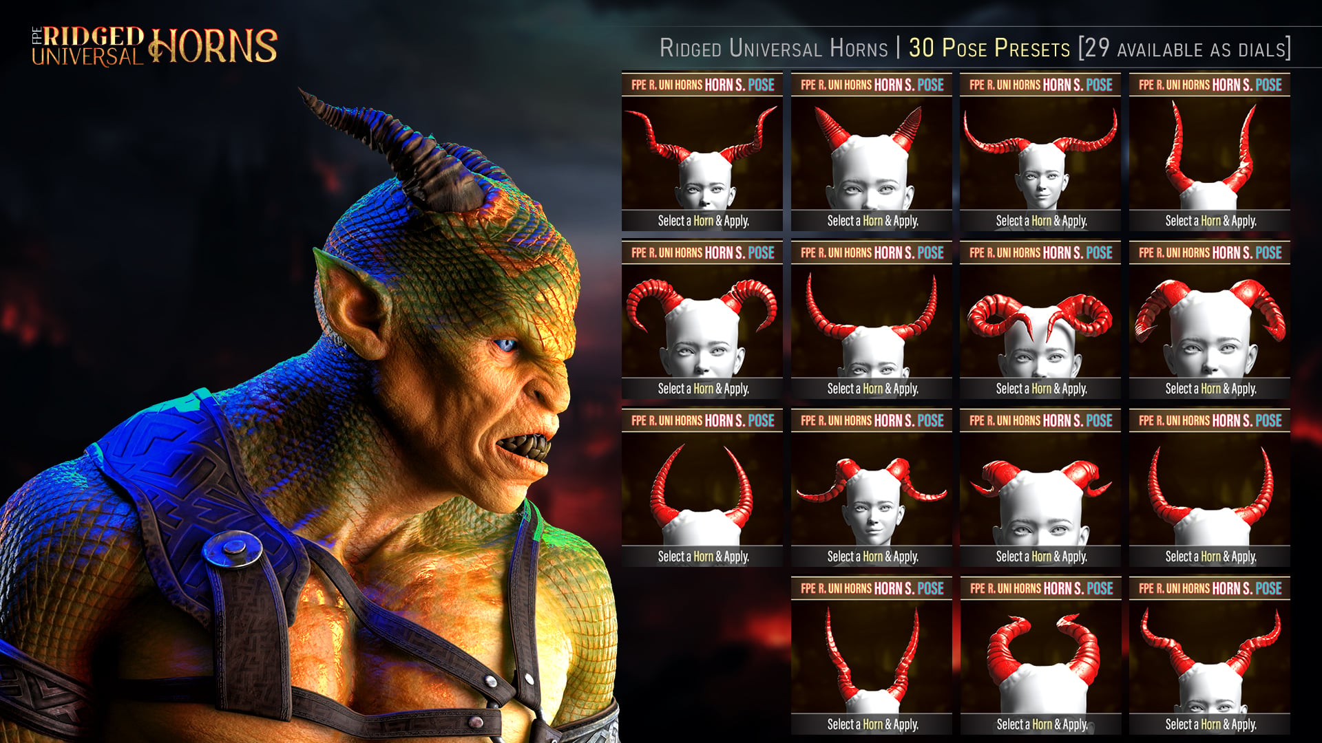 FPE Ridged Universal Horns for Genesis 9 | Daz 3D