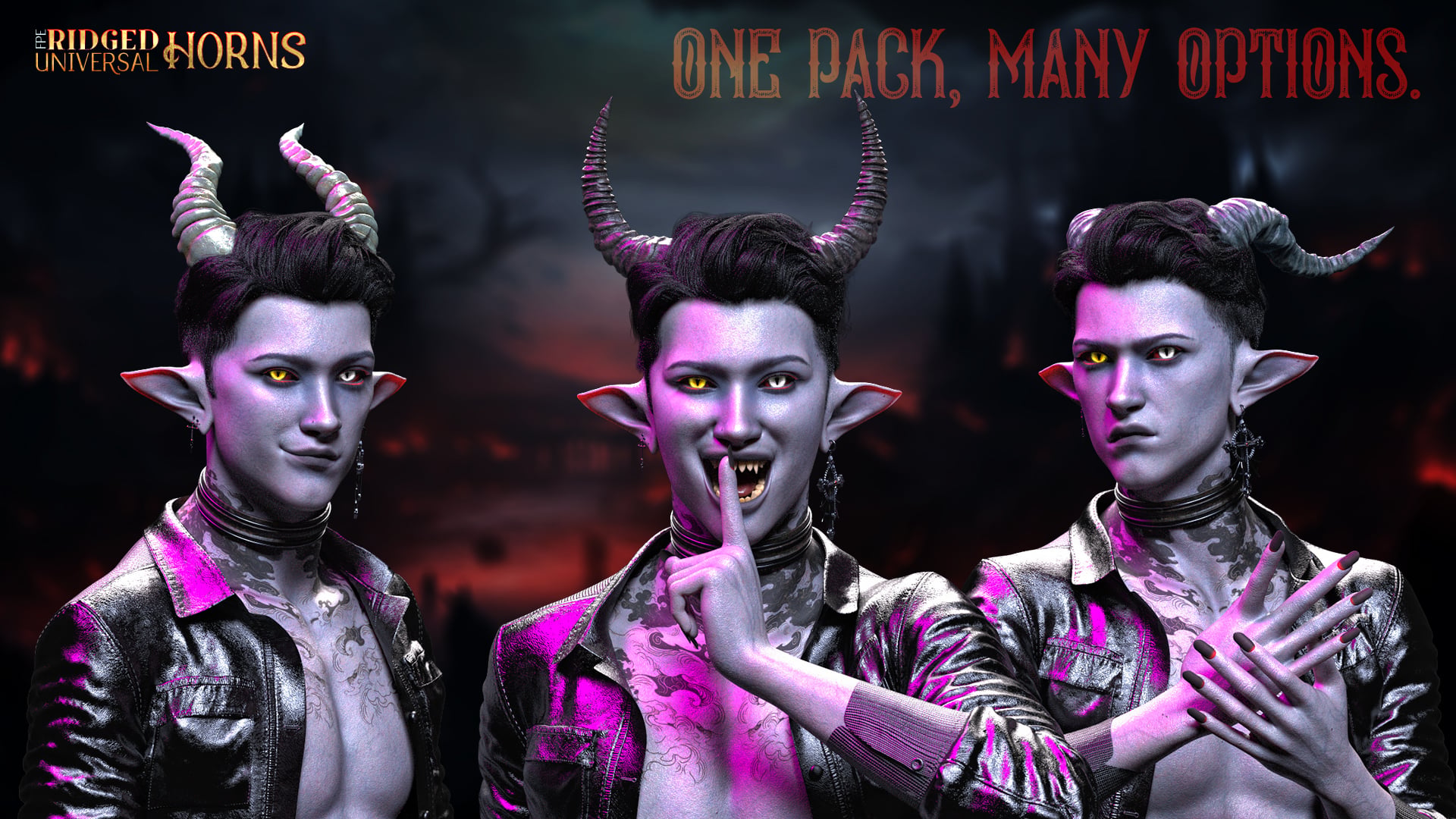 FPE Ridged Universal Horns for Genesis 9 | Daz 3D