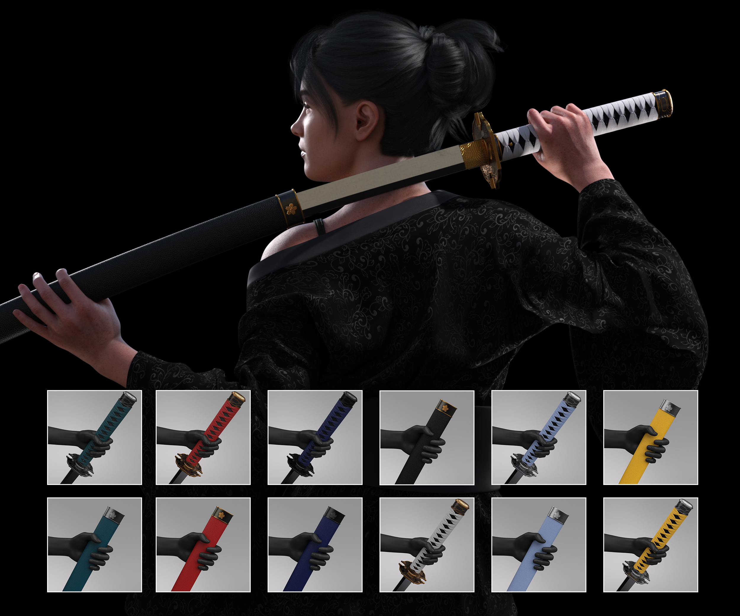 Katana and Kimono Poses For Genesis 9 | Daz 3D