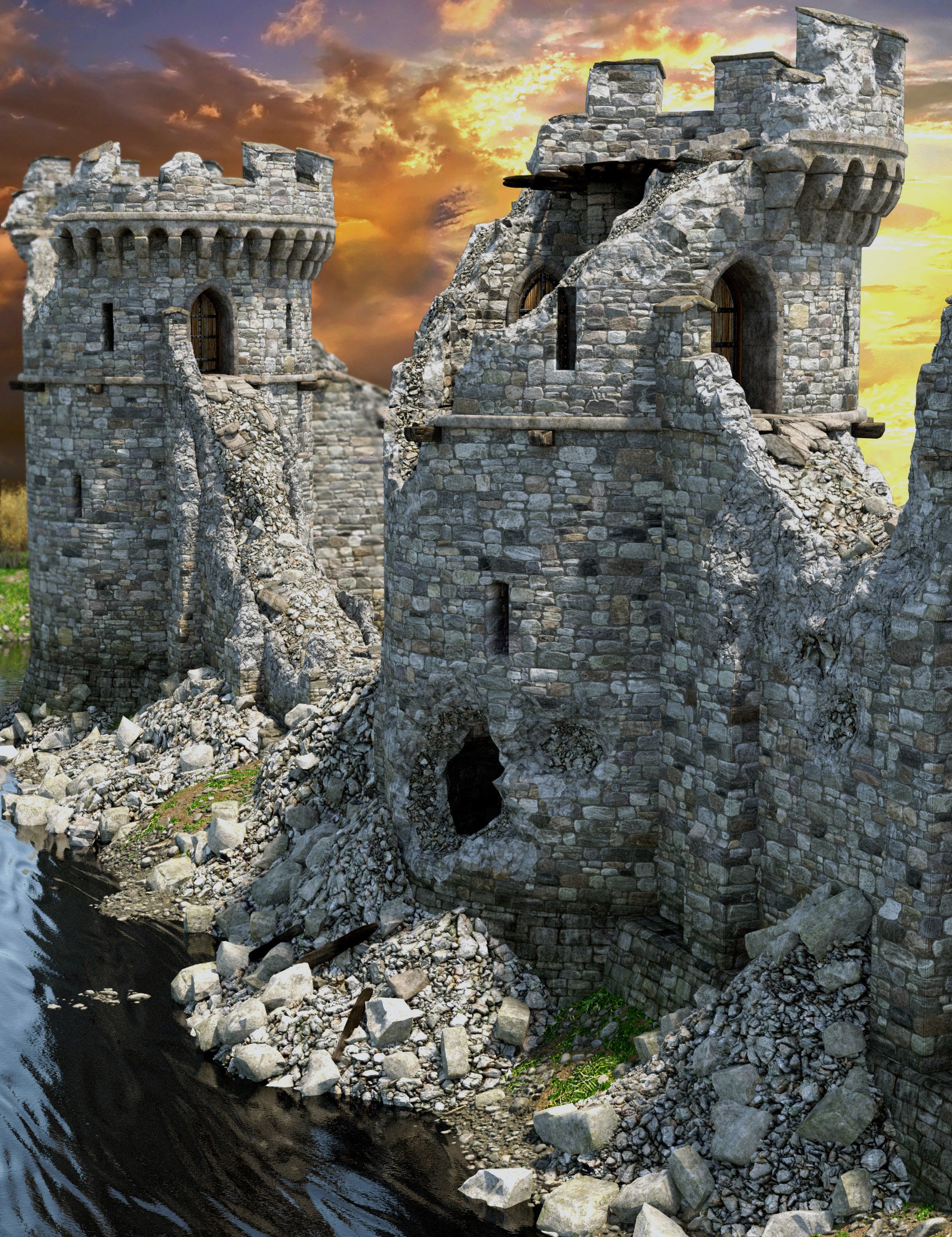 Medieval Castle Destruction Kit - Walls & Towers | Daz 3D