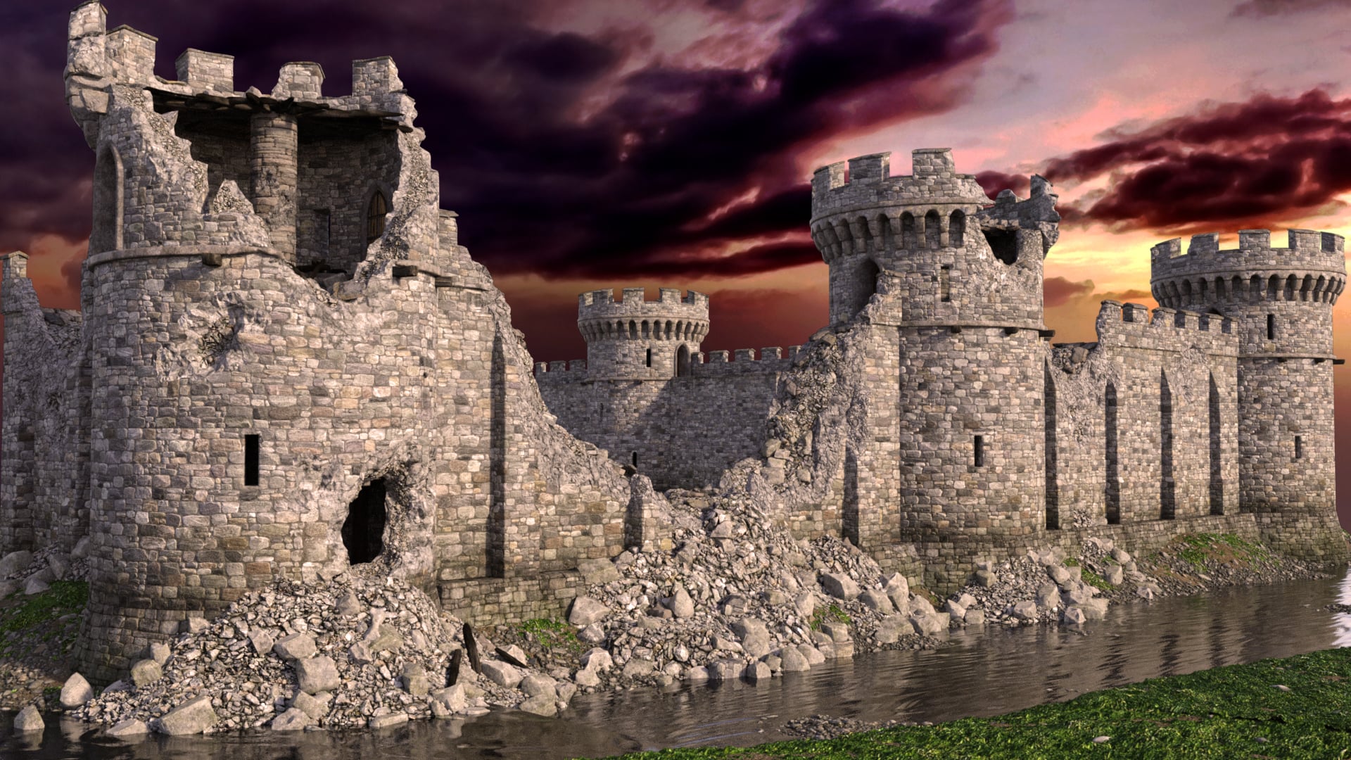 Medieval Castle Destruction Kit - Walls & Towers | Daz 3D